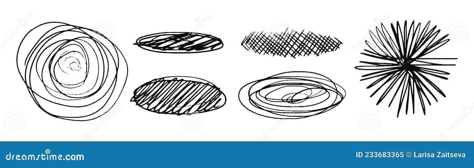 Set of Drawn Hatching Circles and Ellipses. Doodle Hand Drawn Hatched ...