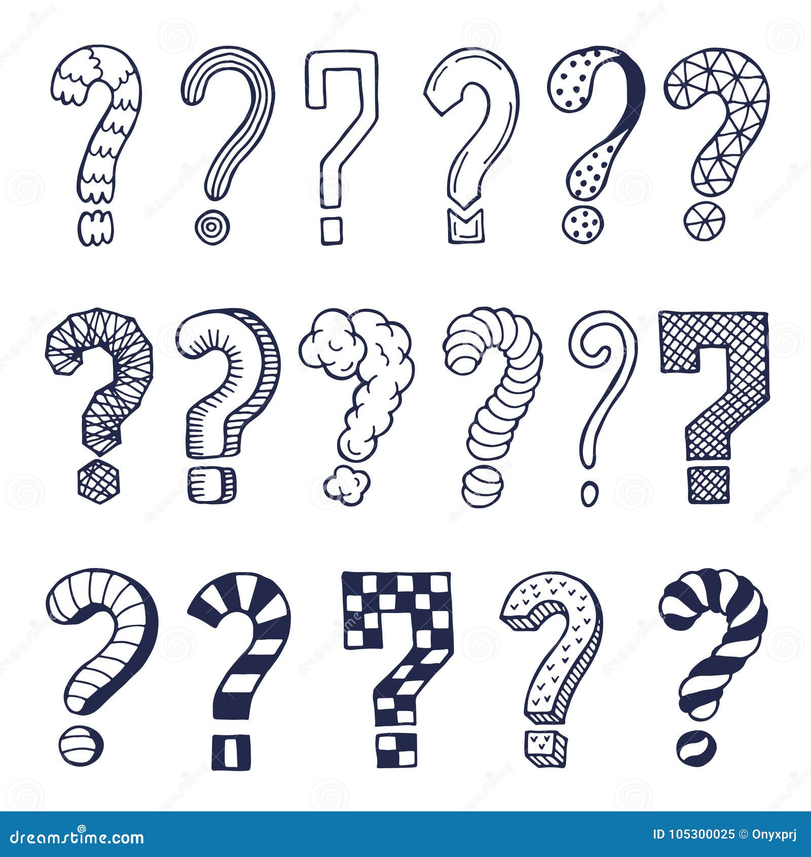 Set of Drawn Question Marks in Different Styles. Vector Doodles Stock ...