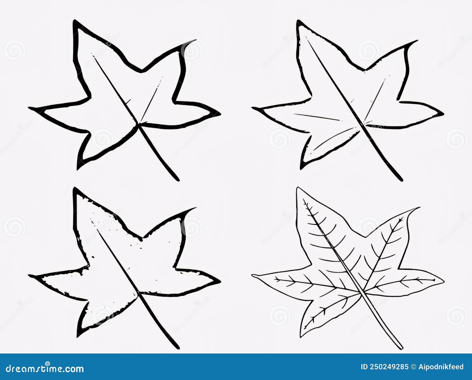 Set of Drawn Tree Leaves in Vector Stock Illustration - Illustration of ...