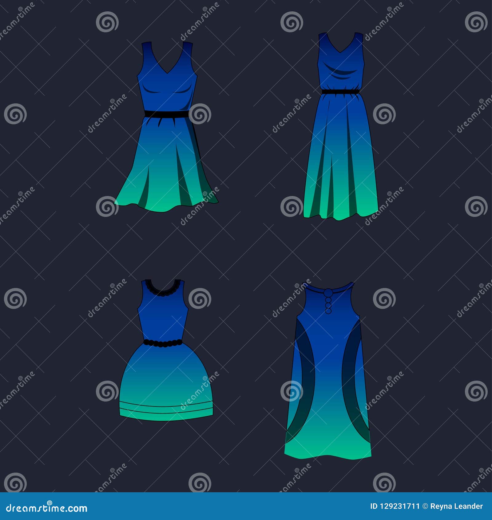 A Set of Dresses of Different Styles with Gradient Shading Noon. with ...
