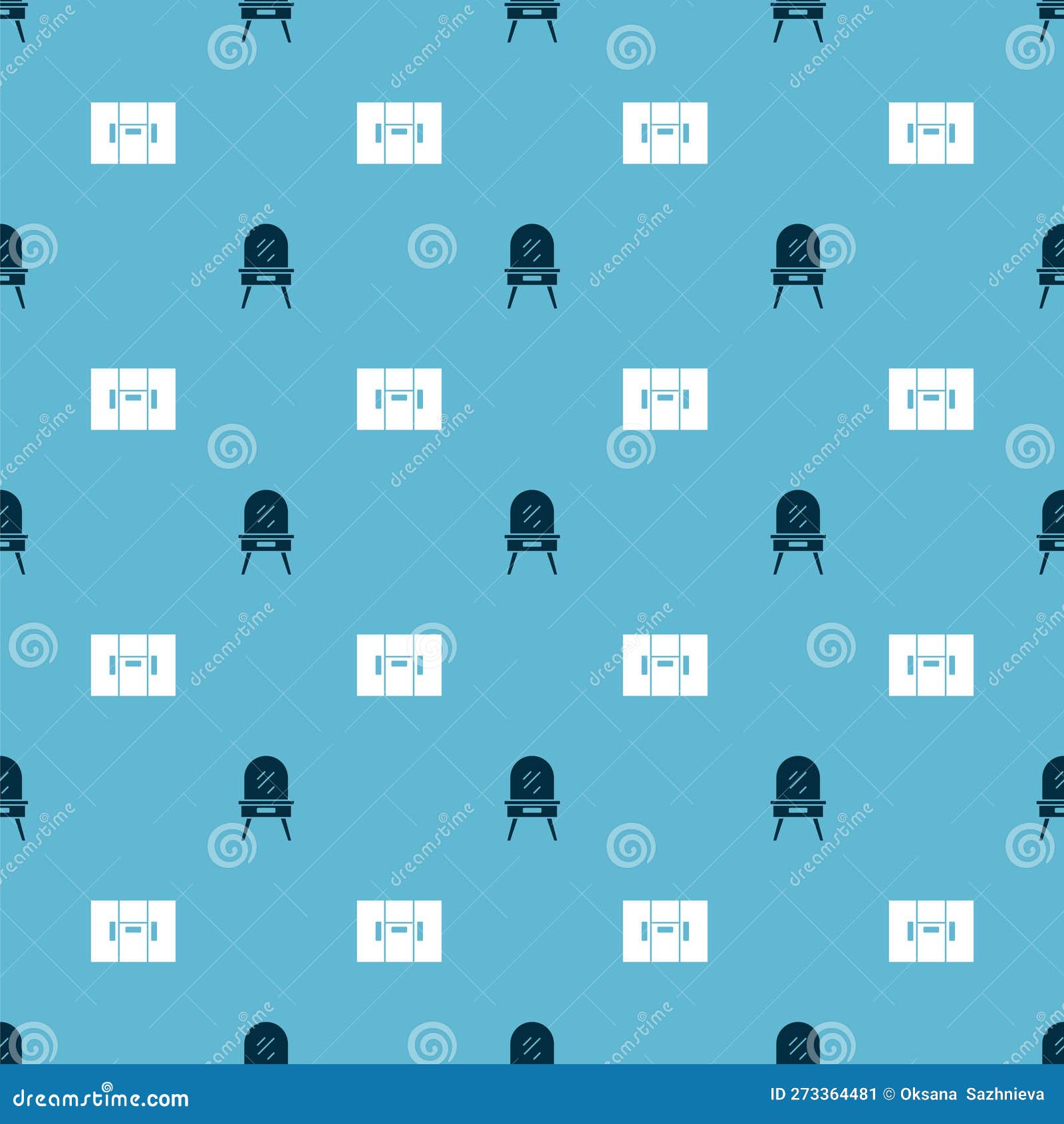 Set Dressing Table and Wardrobe on Seamless Pattern. Vector Stock ...