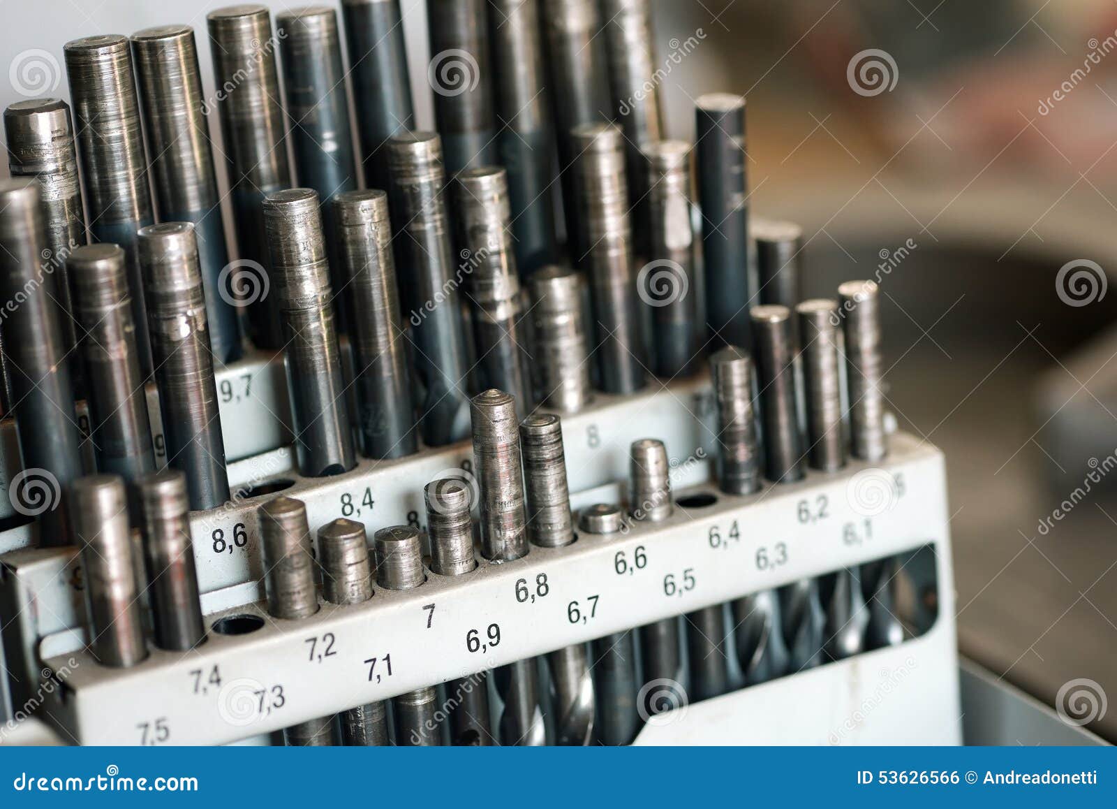 Set of Drill Bits in a Workshop Stock Photo - Image of equipment, tools ...