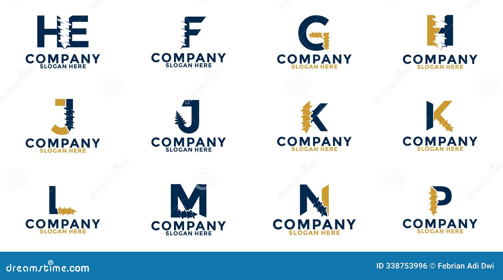 Set of Drill with Letter Logo Vector, Initial and Drill Logo Design Template Stock Vector ...