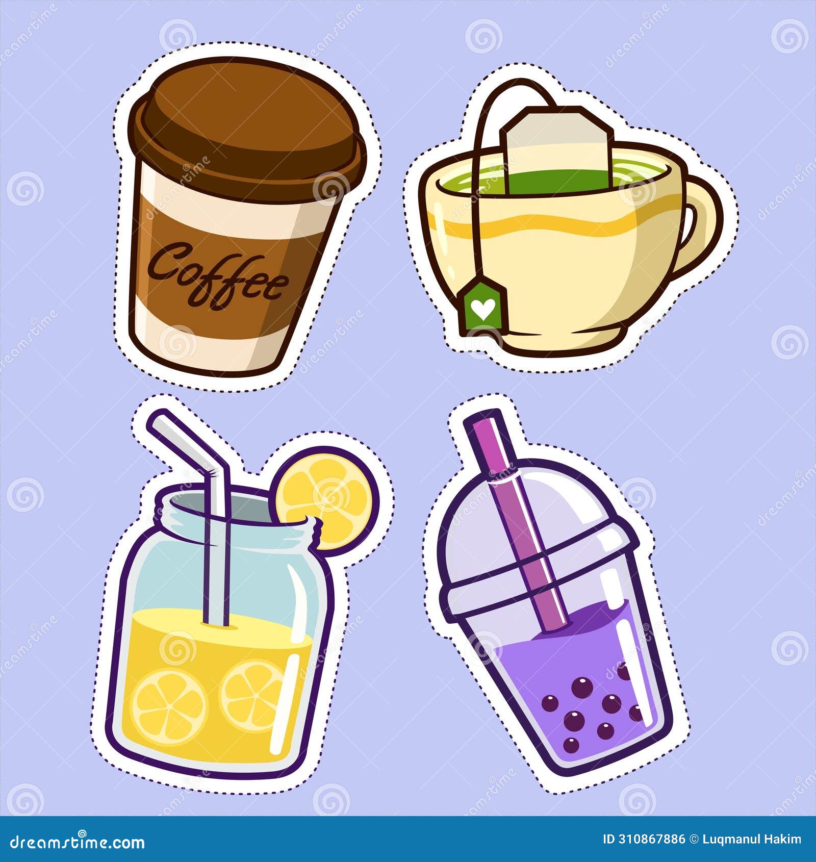 Set of Drink Cartoon Sticker Stock Vector - Illustration of kitchen ...