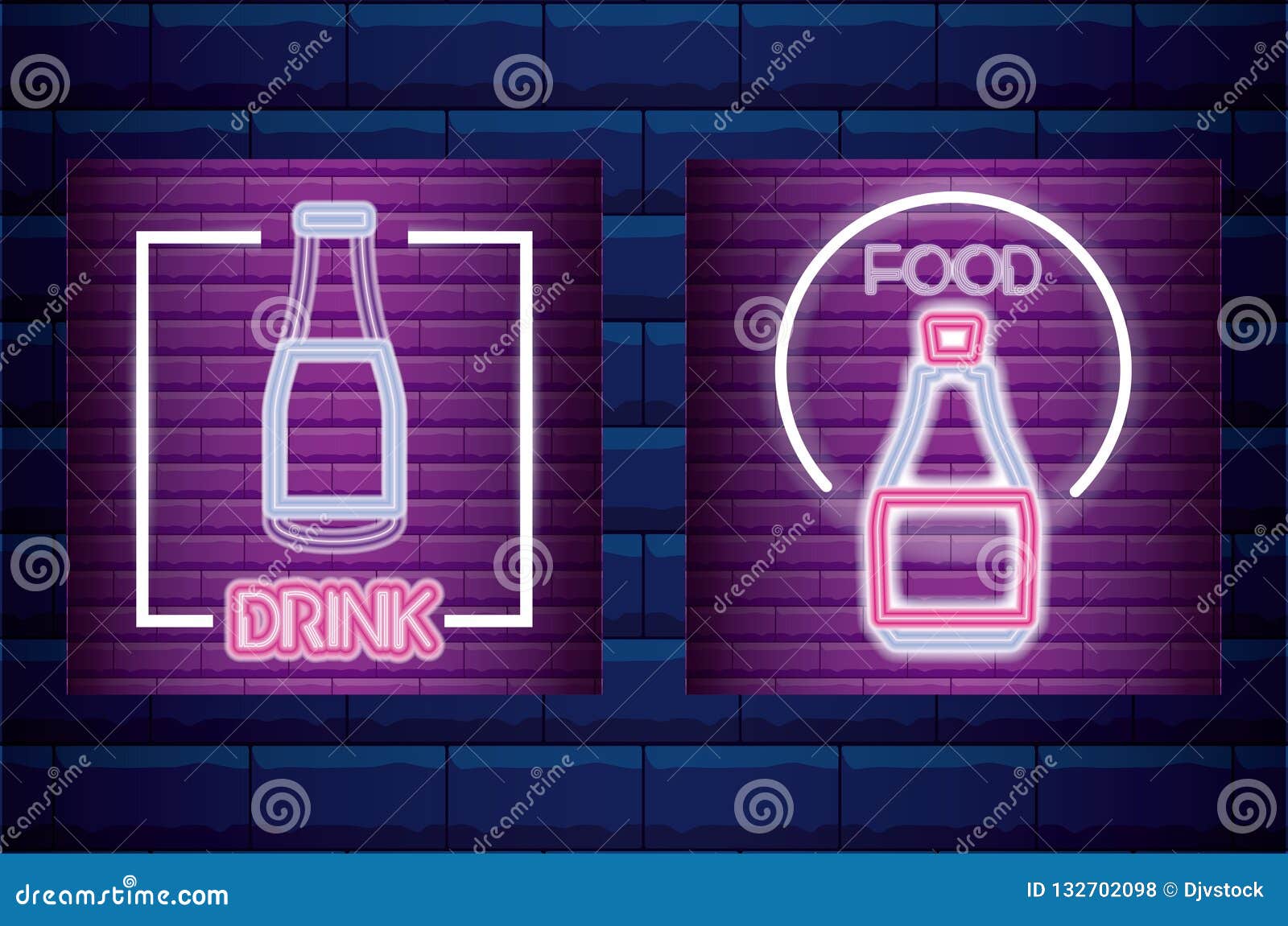 Set Drink with Food Neon Light Label Stock Vector - Illustration of ...