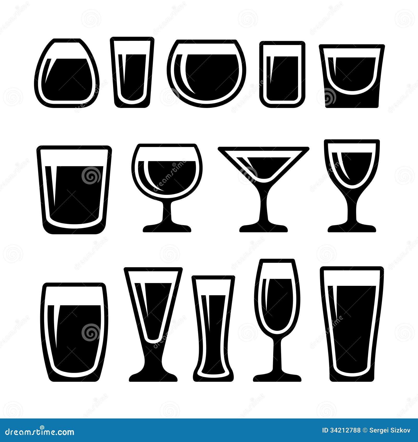 Set of drink glasses icons stock vector. Illustration of champagne ...