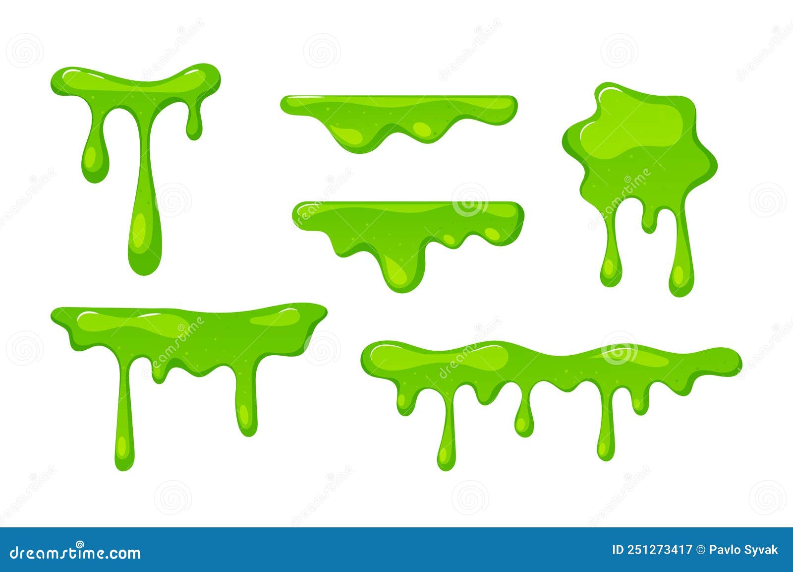 Set of Dripping Green Slime Textures, Border and Spots Isolated ...