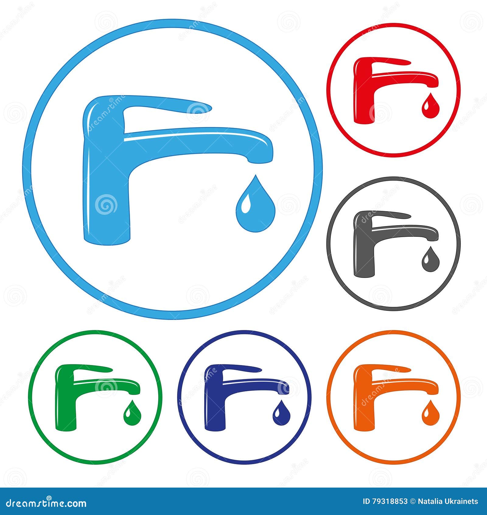 Set dripping tap with drop stock vector. Illustration of drink - 79318853