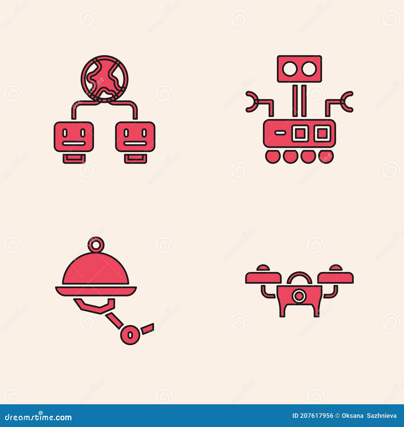 Set Drone, Waiter Robot, Technical Specification And Creating Icon ... Set Drone, Waiter Robot, Technical Specification And Creating Icon ...