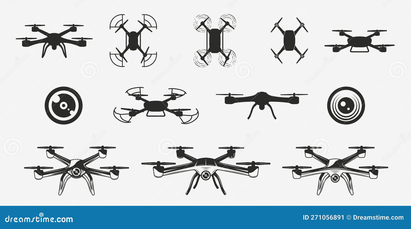 Set of 12 Drone Icons Isolated on White Background. Stock Vector ...