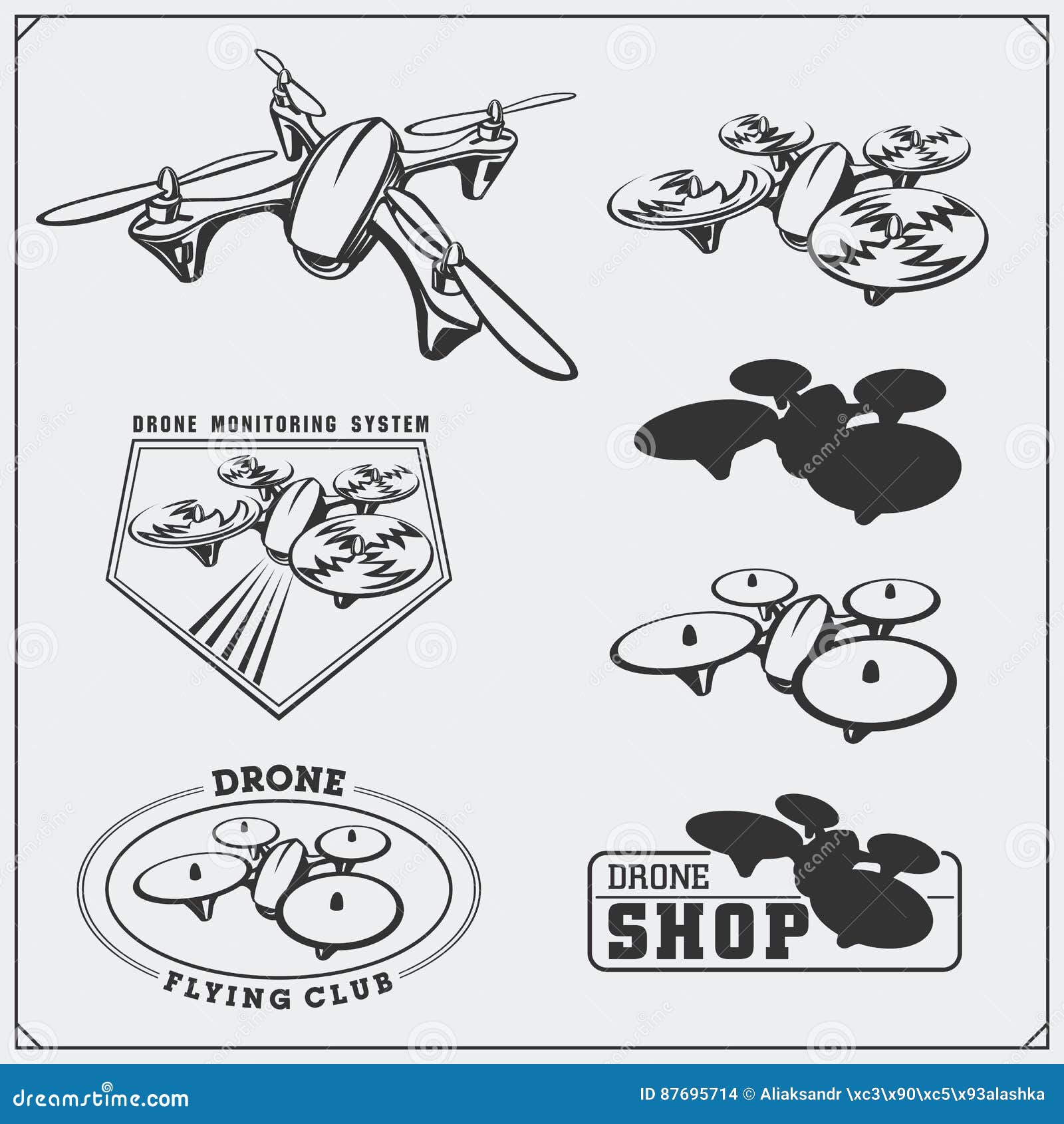 Set of Drone Labels, Badges, Emblems and Design Elements. Stock Vector ...