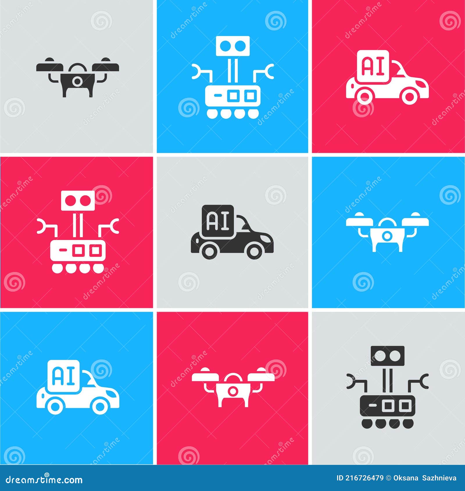 Set Drone, Robot and Autonomous Smart Car Icon. Vector Stock Vector ...