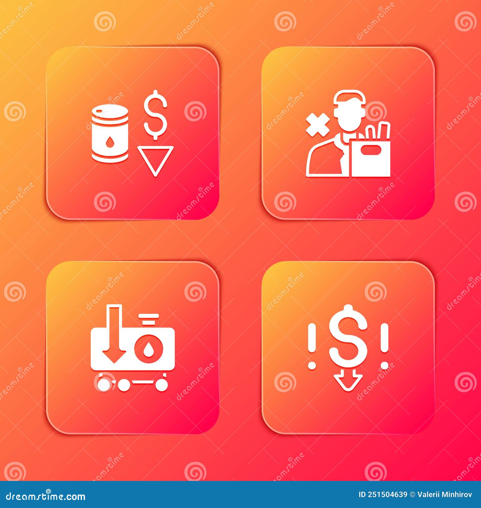 Set Drop in Crude Oil Price, Employee Dismissal, and Dollar Rate Decrease Icon. Vector Stock ...