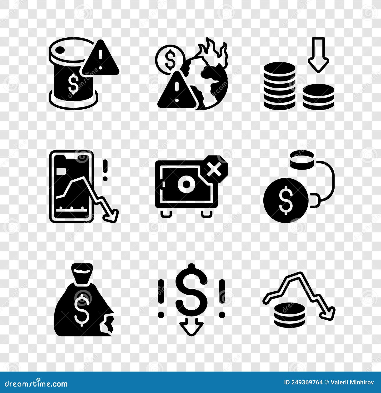 Set Drop in Crude Oil Price, Global Economic Crisis, Dollar Rate Decrease, Money Bag, Mobile ...