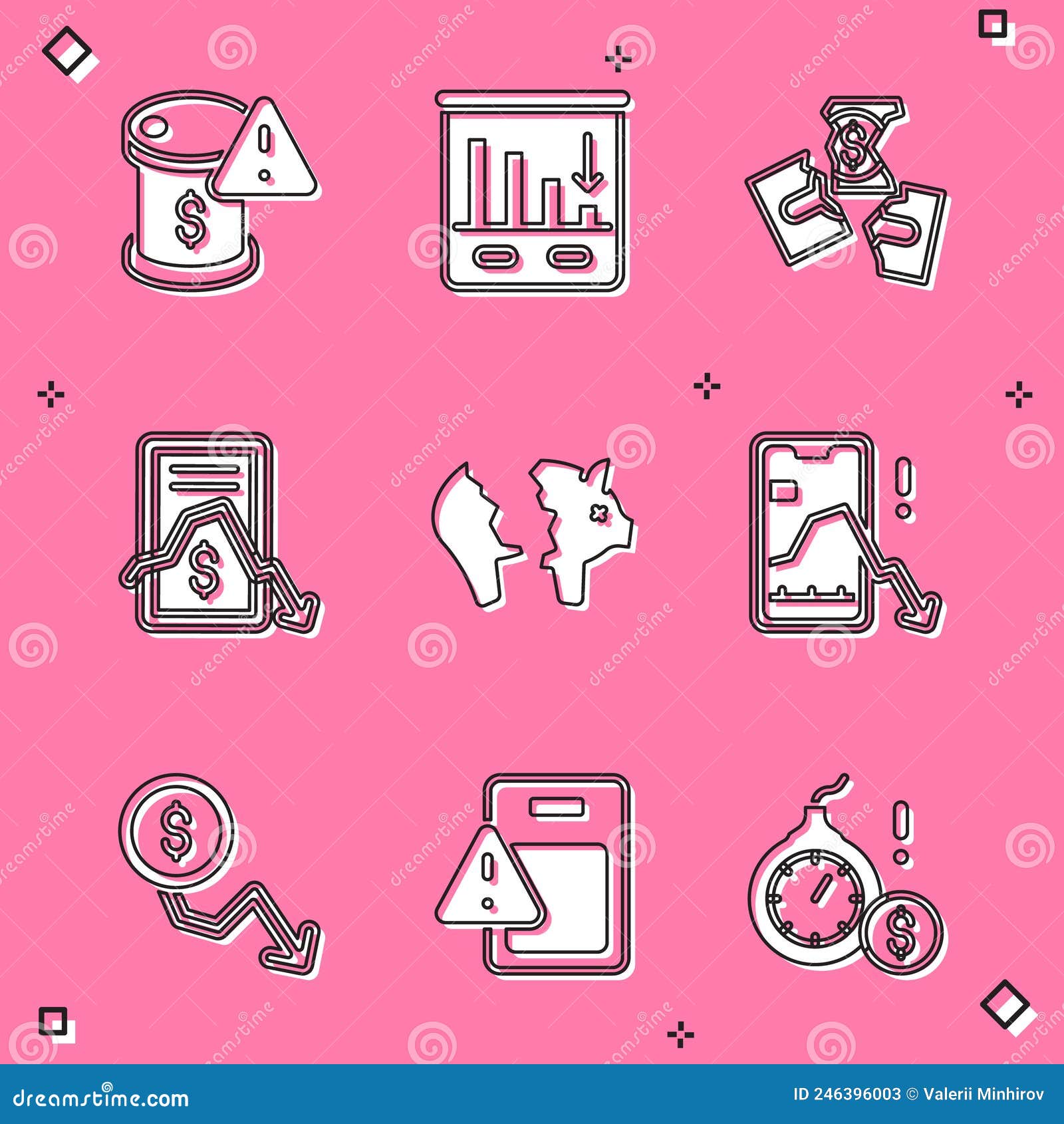 Set Drop in Crude Oil Price, Pie Chart Infographic, Tearing Money Banknote, Mobile Stock Trading ...