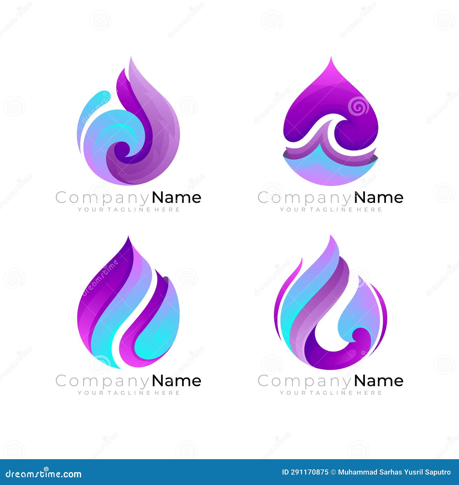 Set Drop Logo and Wave Design Combination, Purple Color Stock Vector ...