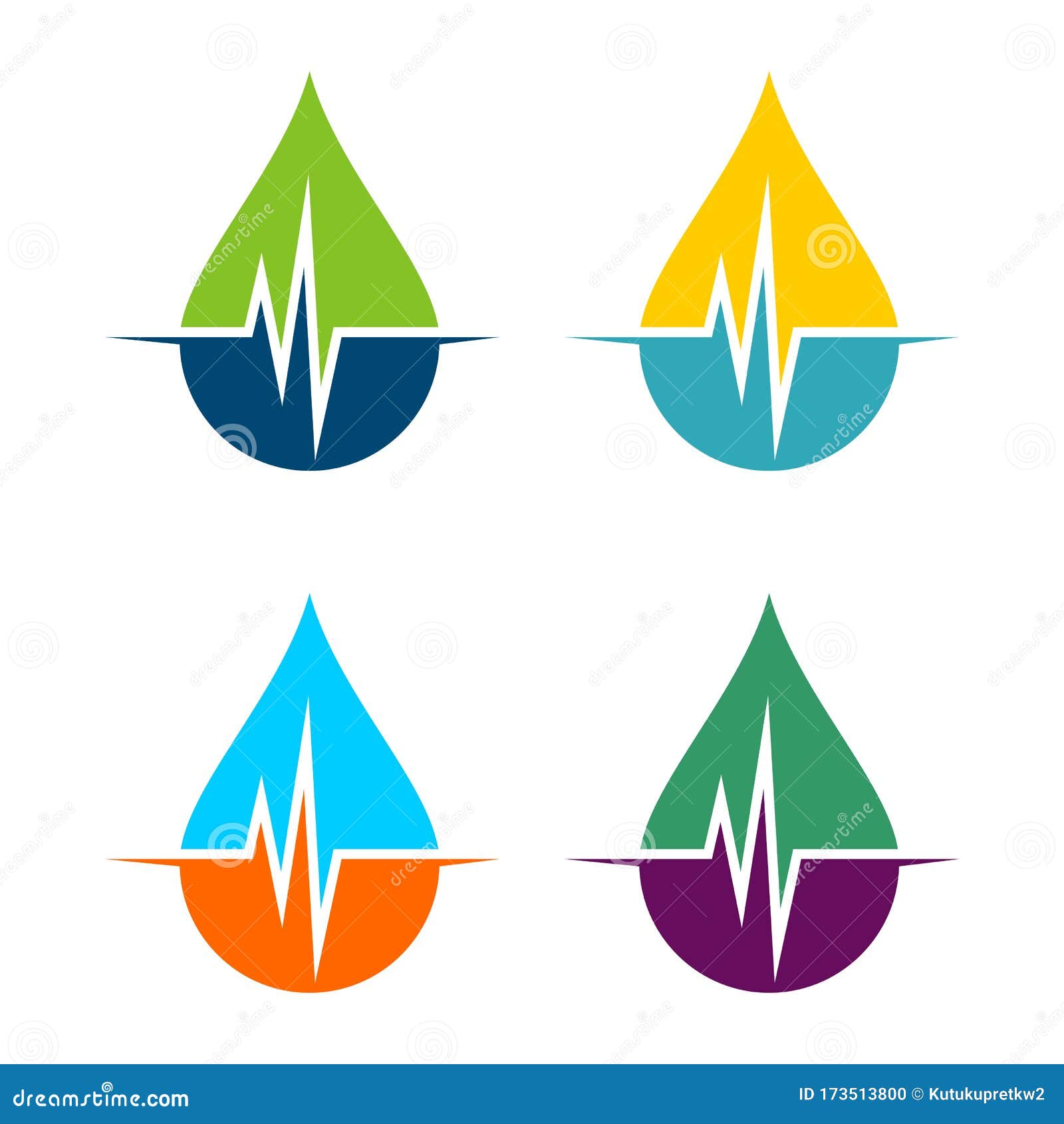 Set Drop Water and Pulse Logo Template Illustration Design. Vector EPS ...