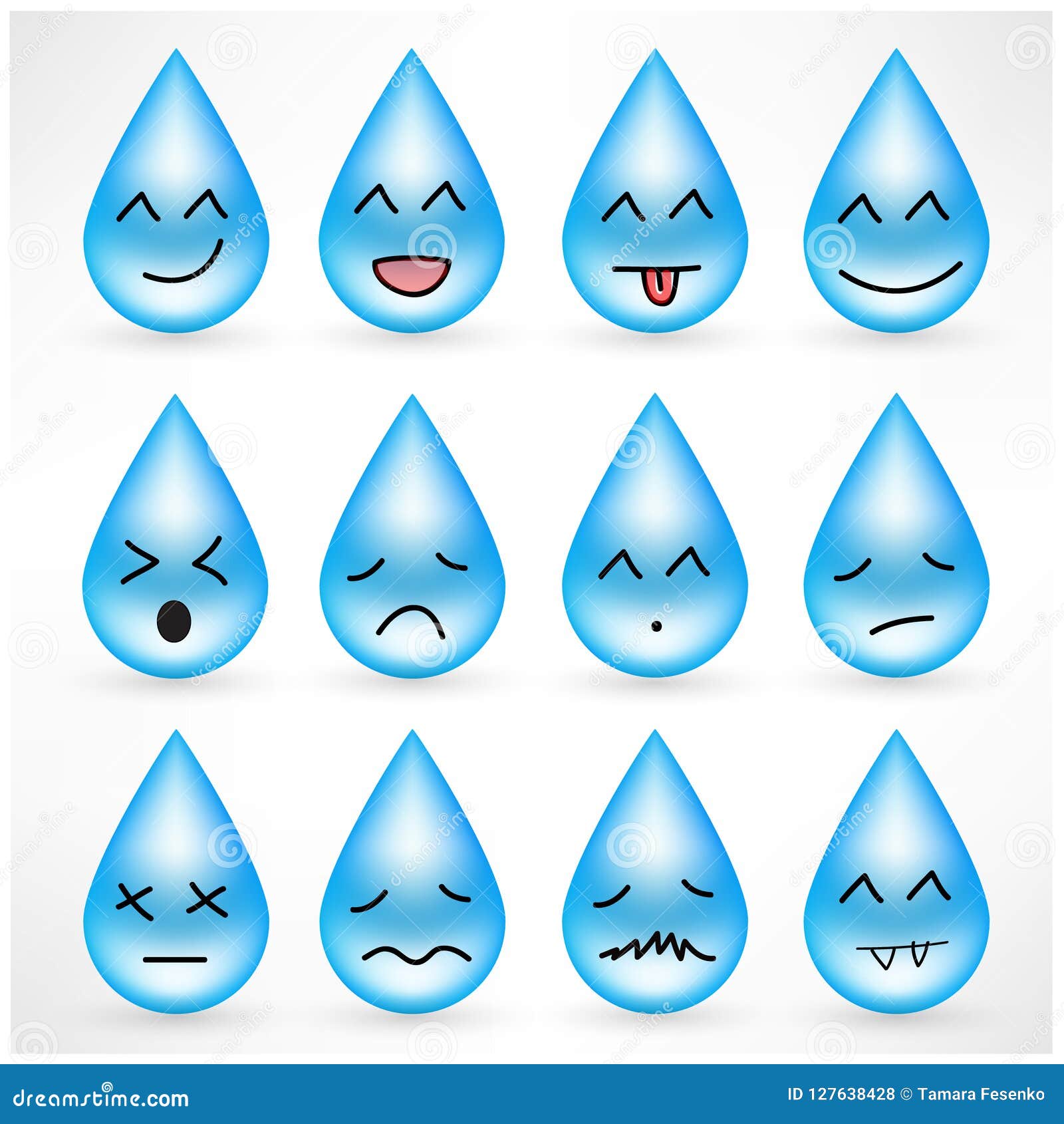 Set of Drops with Smiley Emoticon Faces Stock Illustration ...