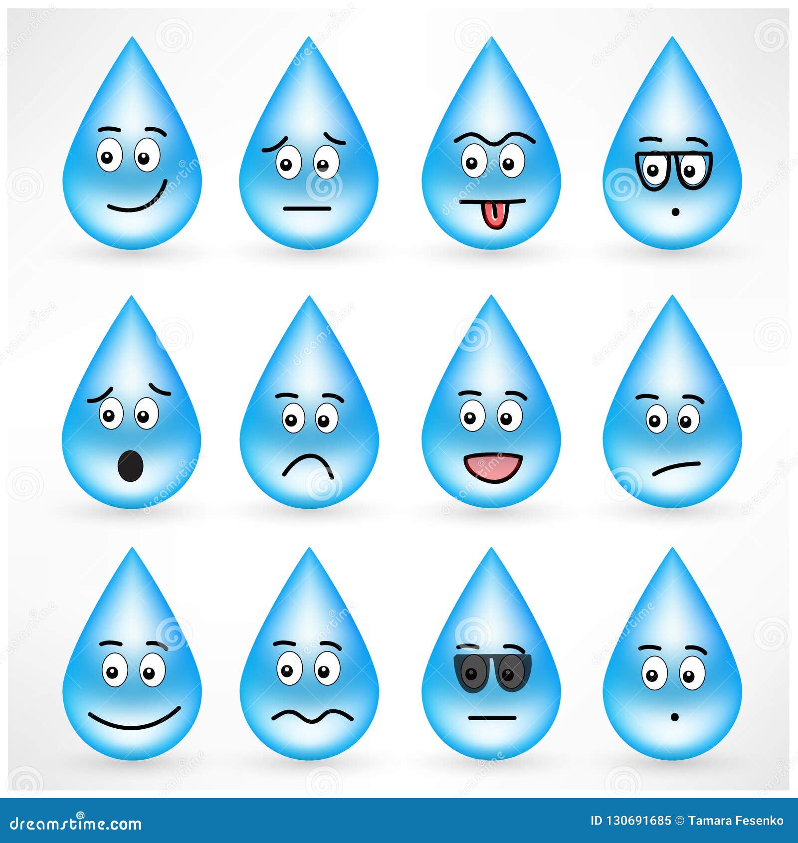 Set of Drops with Smiley Emoticon Faces Stock Vector - Illustration of ...