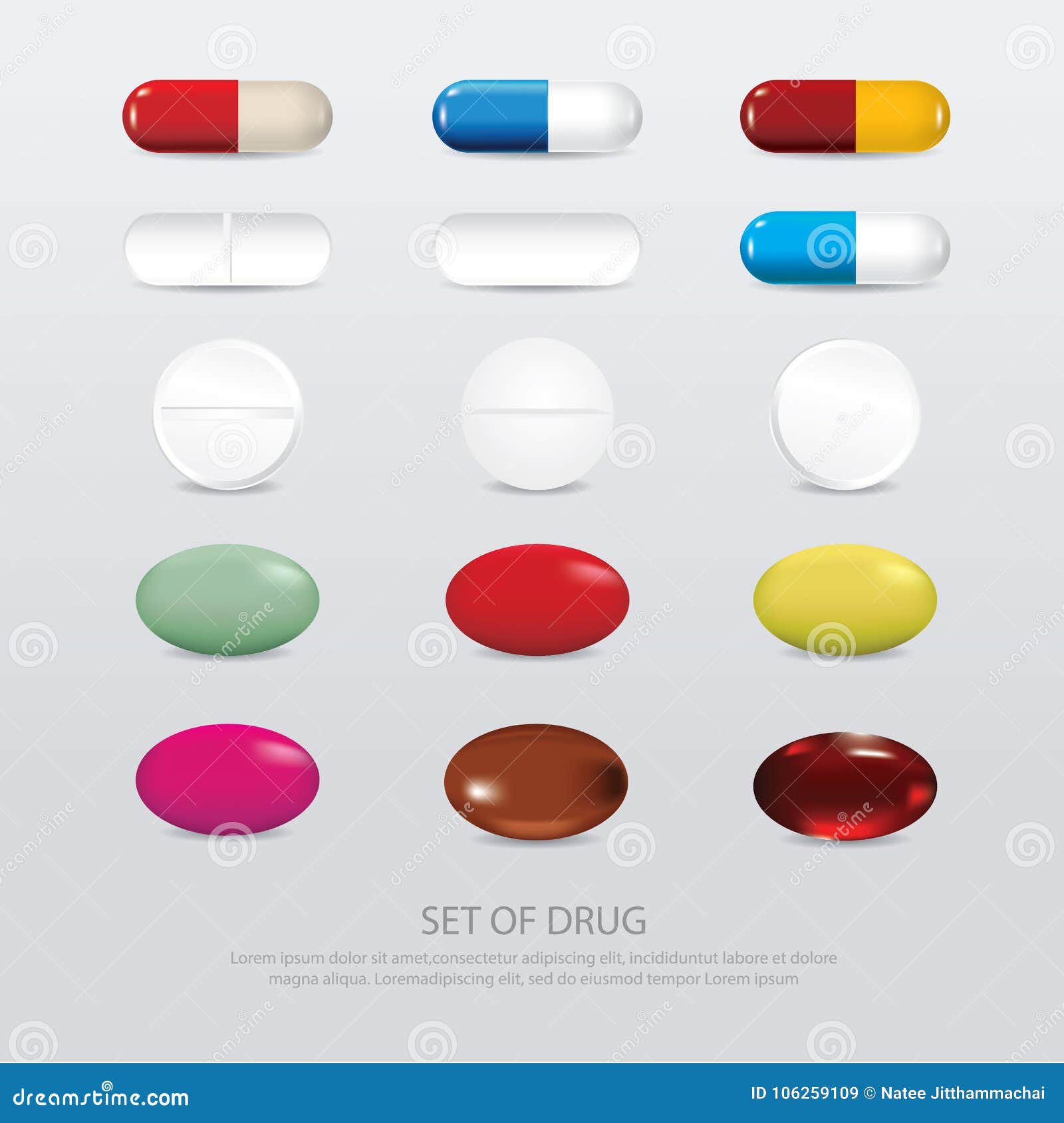 Set of Drug Realistic stock vector. Illustration of aspirin - 106259109