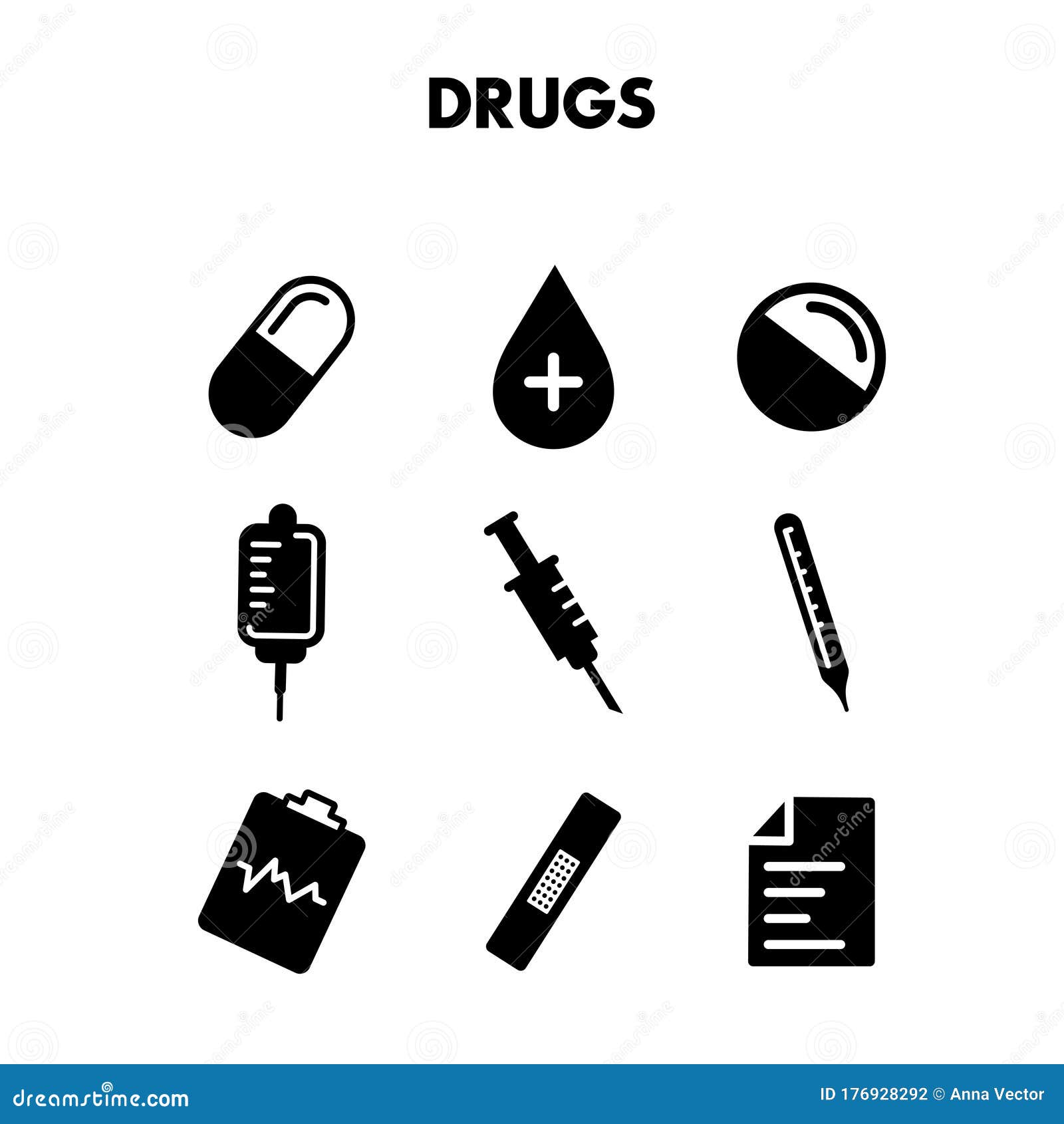 Set of Drugs Silhouette Icon Vector Stock Illustration - Illustration ...