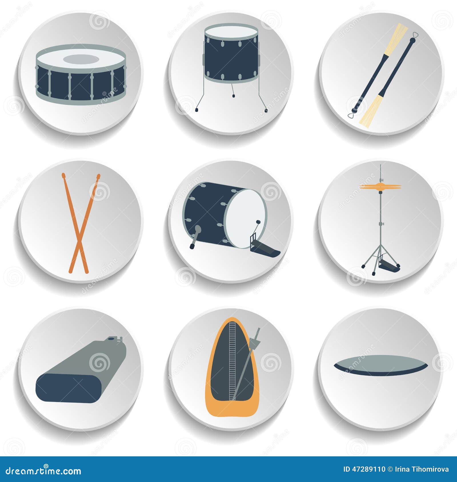 A Set of Drum Icons. Flat Design Stock Vector - Illustration of shadow ...