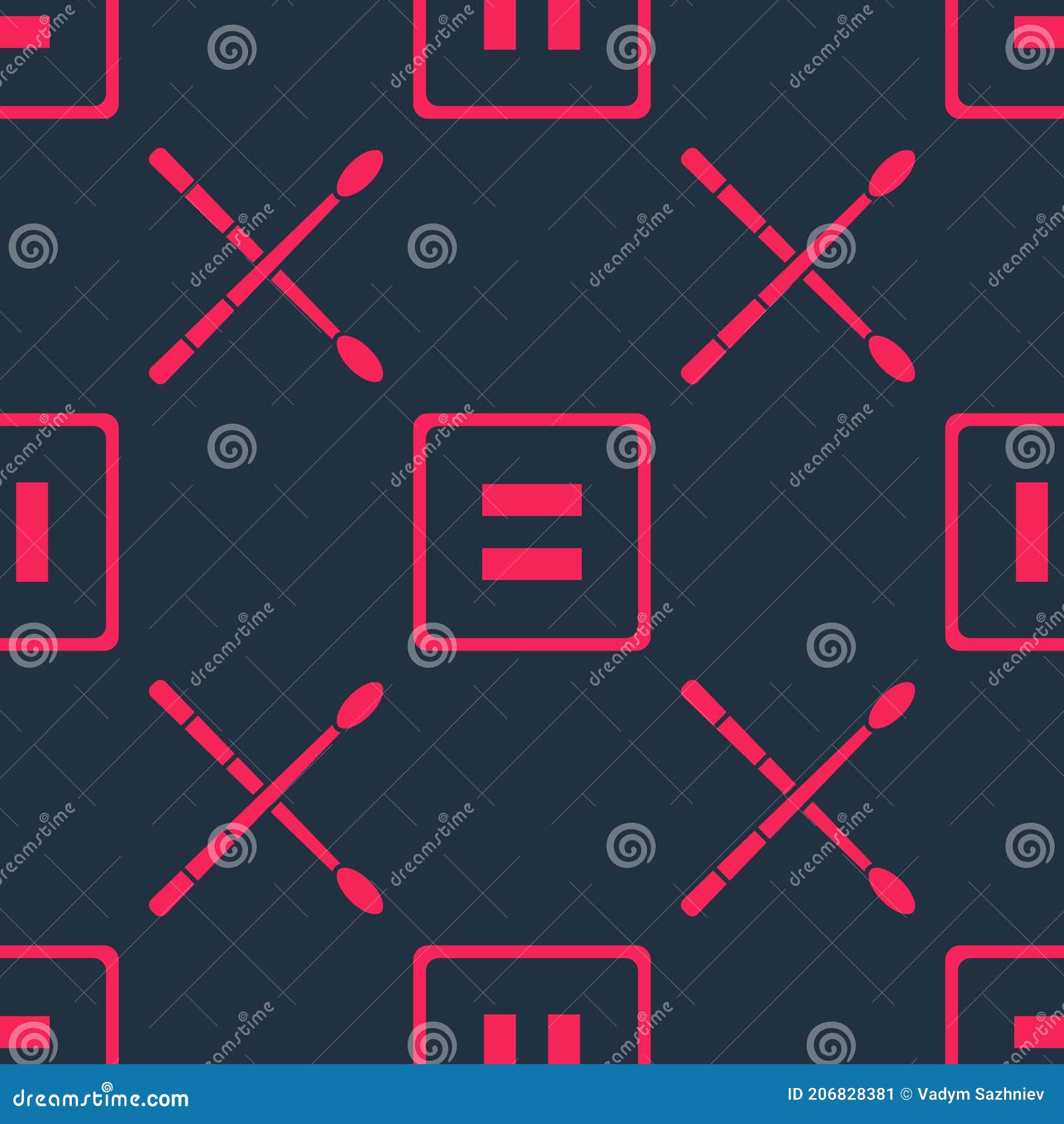 Set Drum Sticks and Pause Button on Seamless Pattern. Vector Stock ...