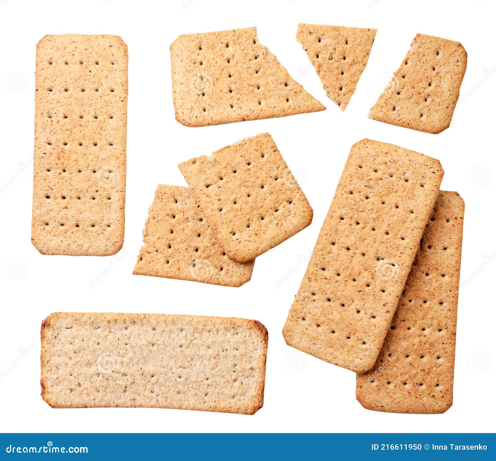 Set of Dry Rectangular Crackers on a White Background, Isolated. Top ...
