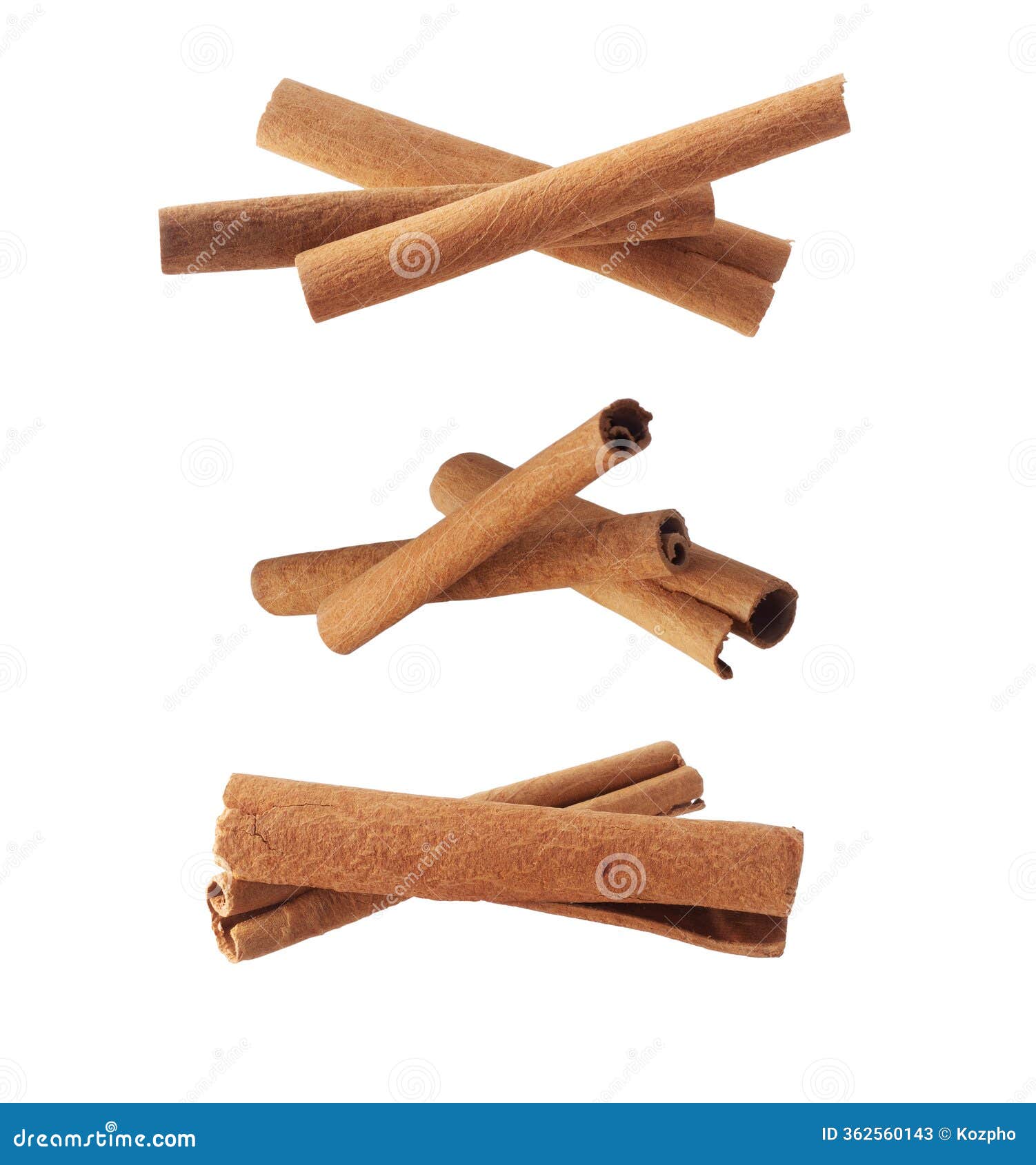 Set of Dry Sticks of Cinnamon Close Up Isolated on a White Background ...