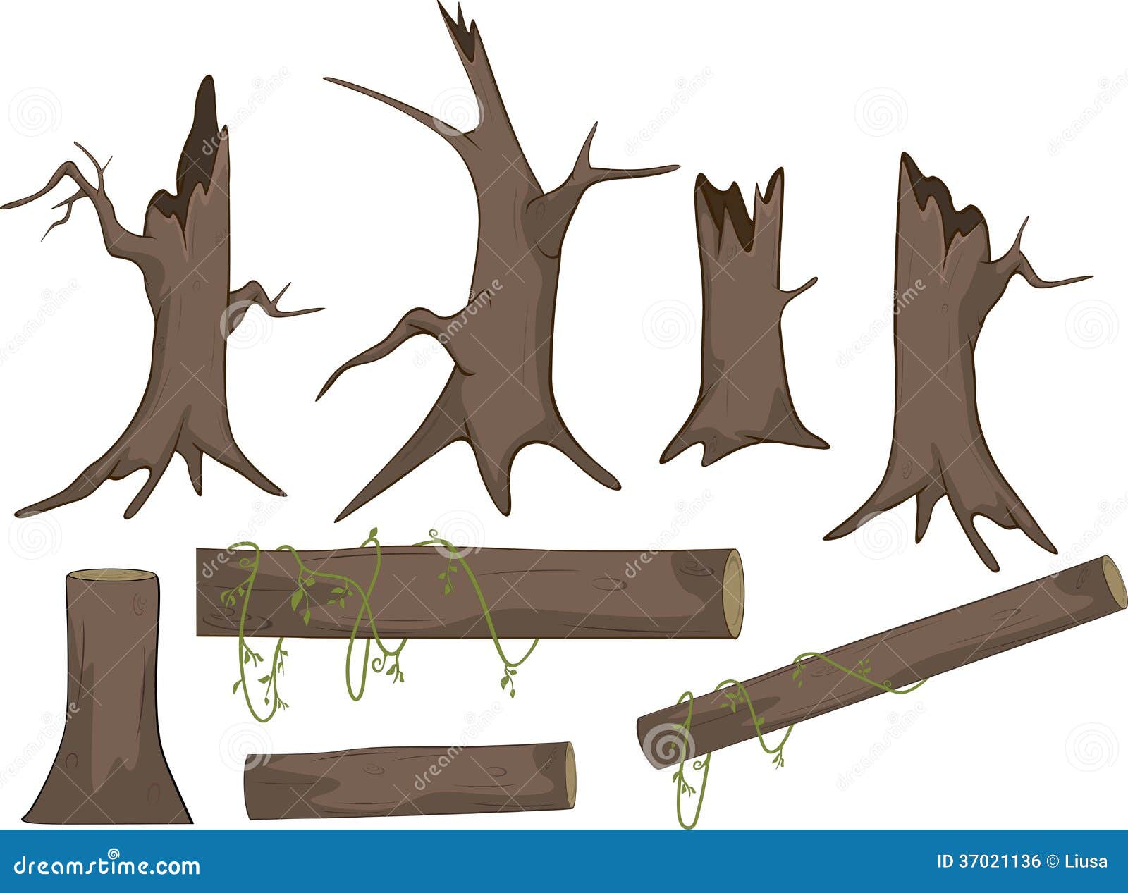 Set of dry trees cartoon stock vector. Illustration of sections - 37021136