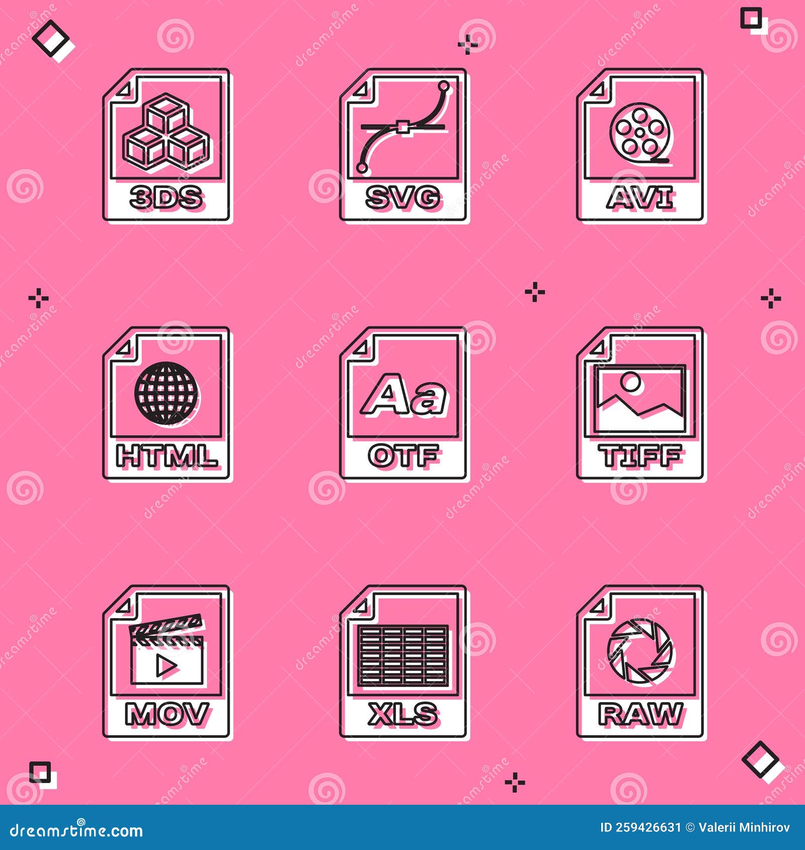 Set 3DS File Document, SVG, AVI, HTML, OTF and TIFF Icon. Vector Stock ... Set 3DS File Document, SVG, AVI, HTML, OTF and TIFF Icon. Vector Stock ...