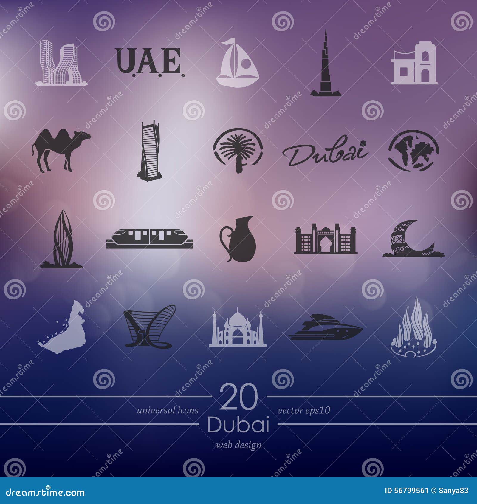 Set of Dubai icons stock vector. Illustration of dubai - 56799561