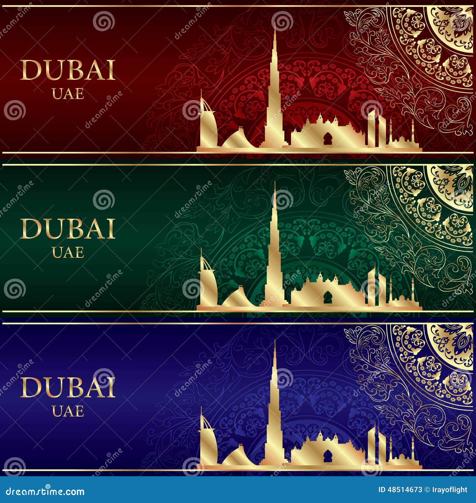 Set of Dubai Skyline Silhouette on Vintage Backgrounds Stock Vector ...