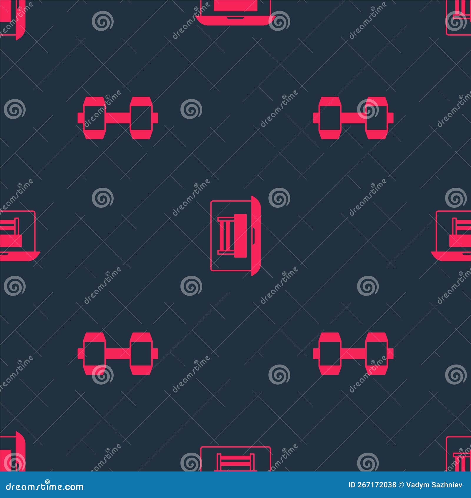 Set Dumbbell and Boxing Ring on Seamless Pattern. Vector Stock ...