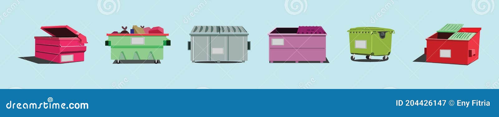 Set of Dumpster Cartoon Icon Design Template with Various Models ...