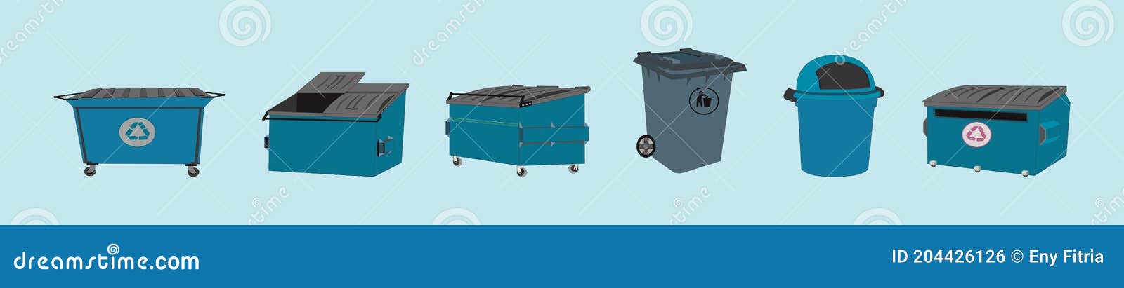 Set Of Dumpster Unit Cartoon Icon Design Template With Various Models ...