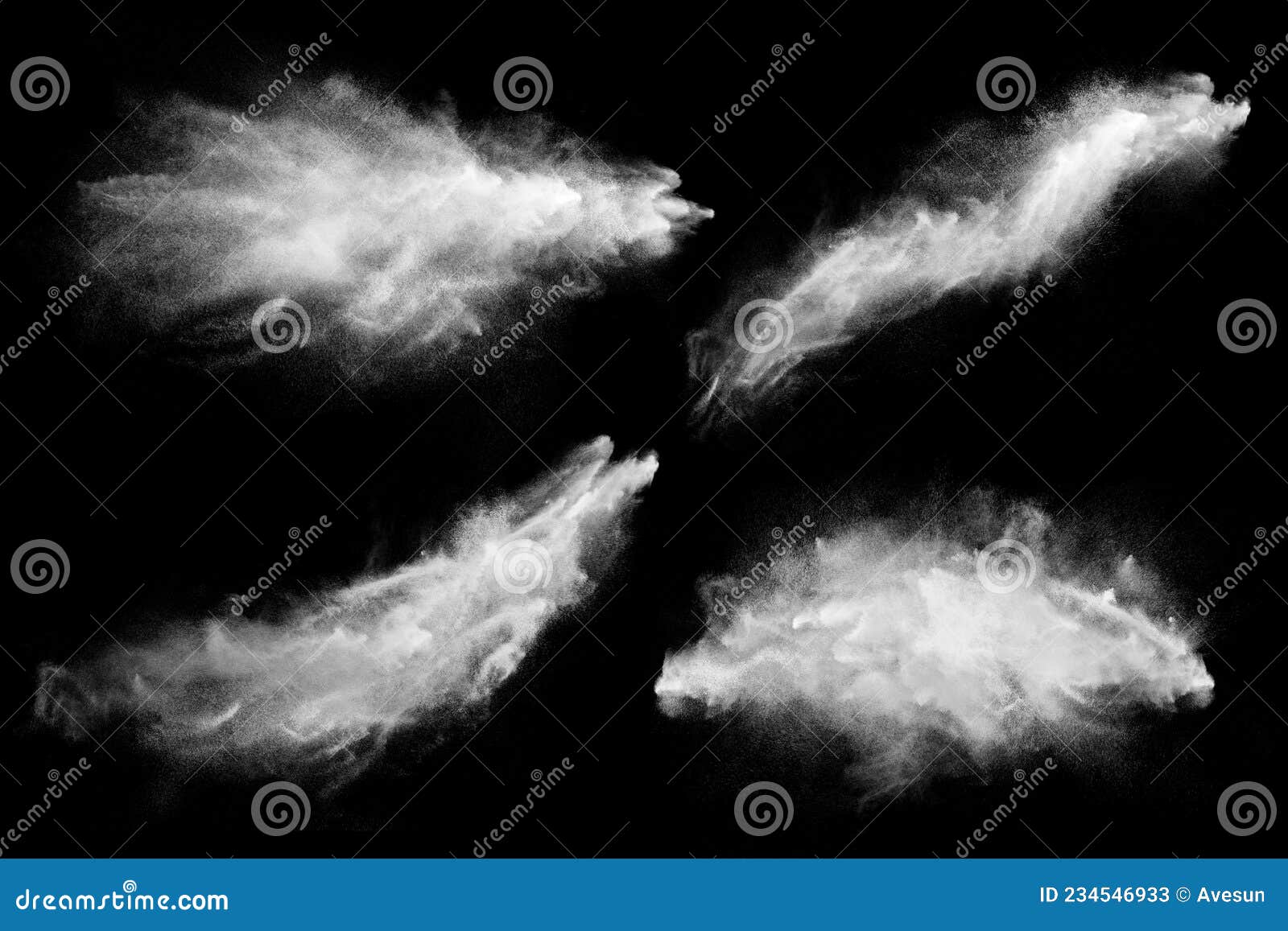 Set of Dust Powder Clouds on Black Background Stock Image - Image of ...