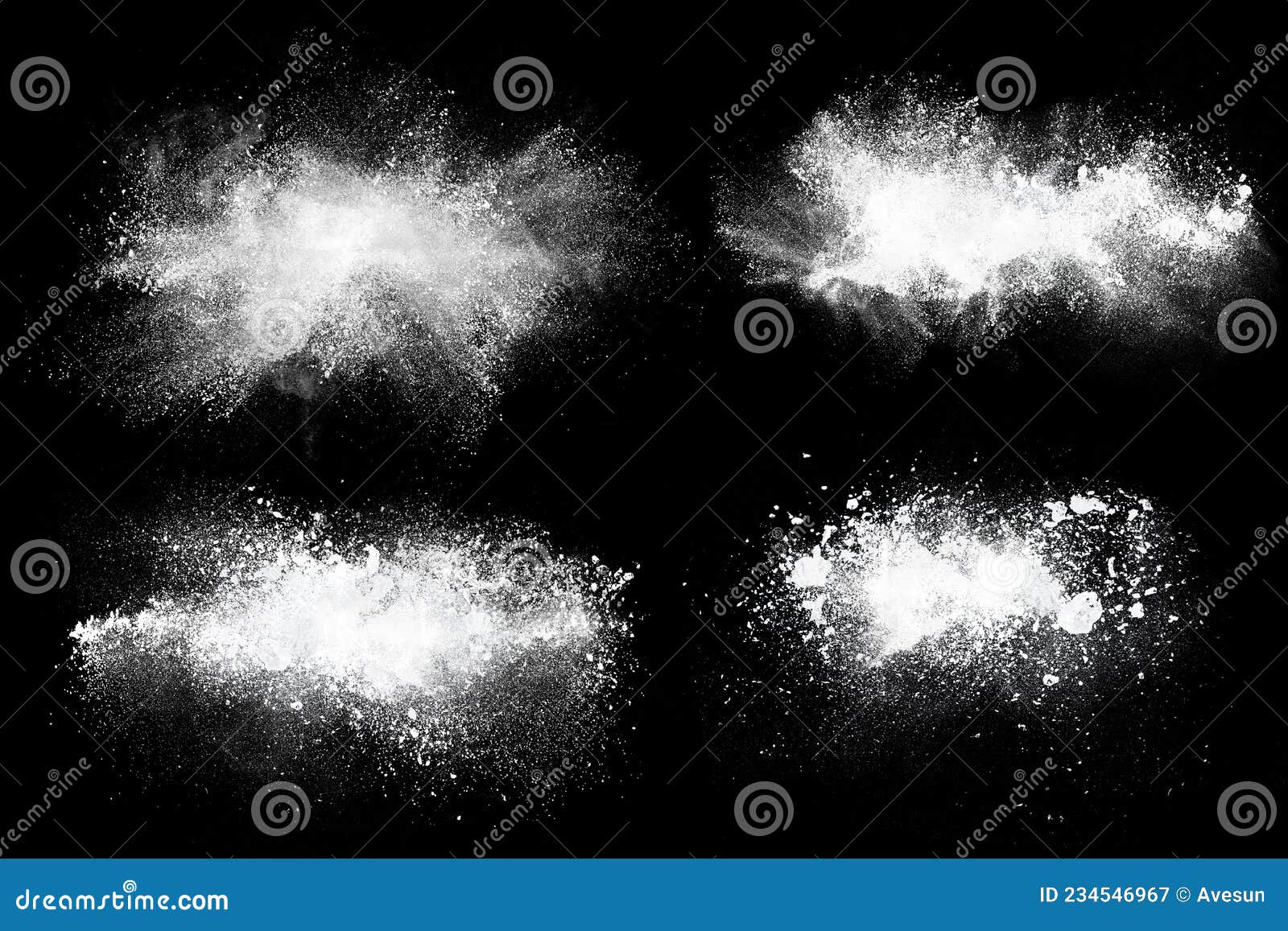 Set of Dust Powder Clouds on Black Background Stock Image - Image of ...
