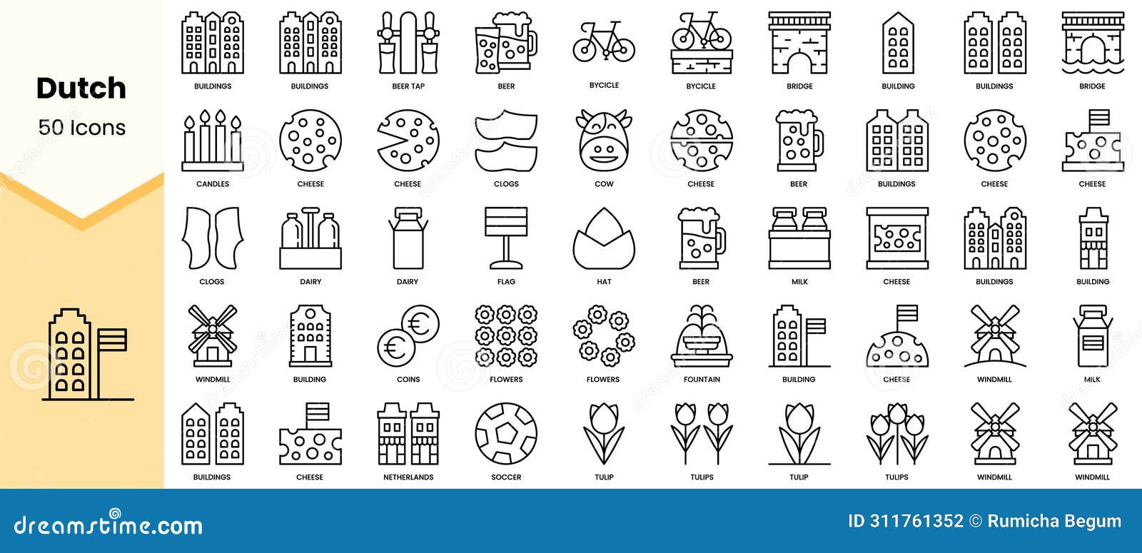 Set of Dutch Icons. Simple Line Art Style Icons Pack Stock Vector ...