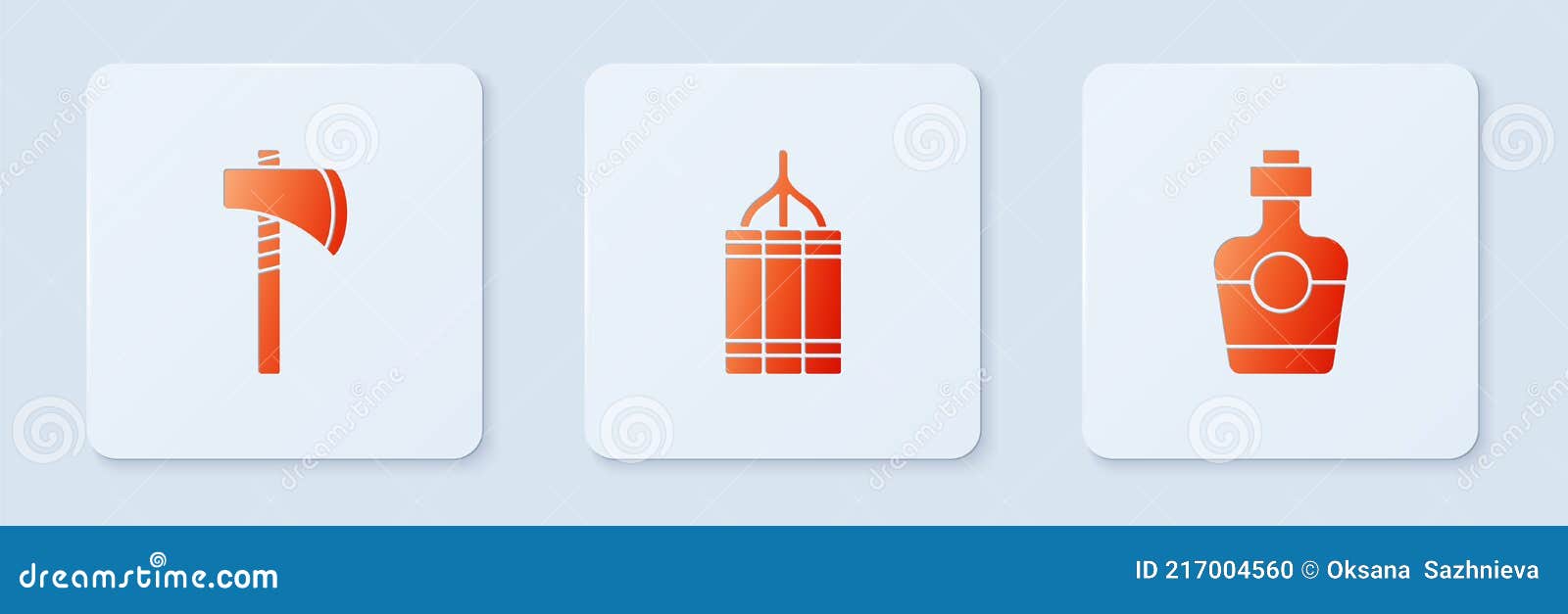 Set Dynamite Bomb, Tomahawk Axe and Tequila Bottle. White Square Button ...