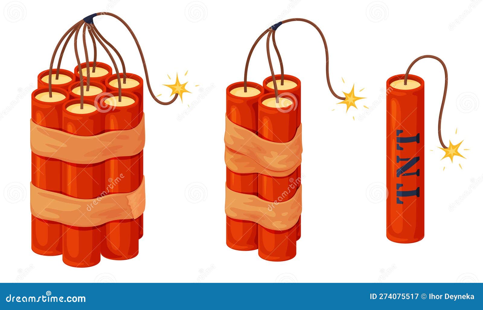 Set of Dynamite and Explosives with Burning Wick. Dangerous Explosives ...