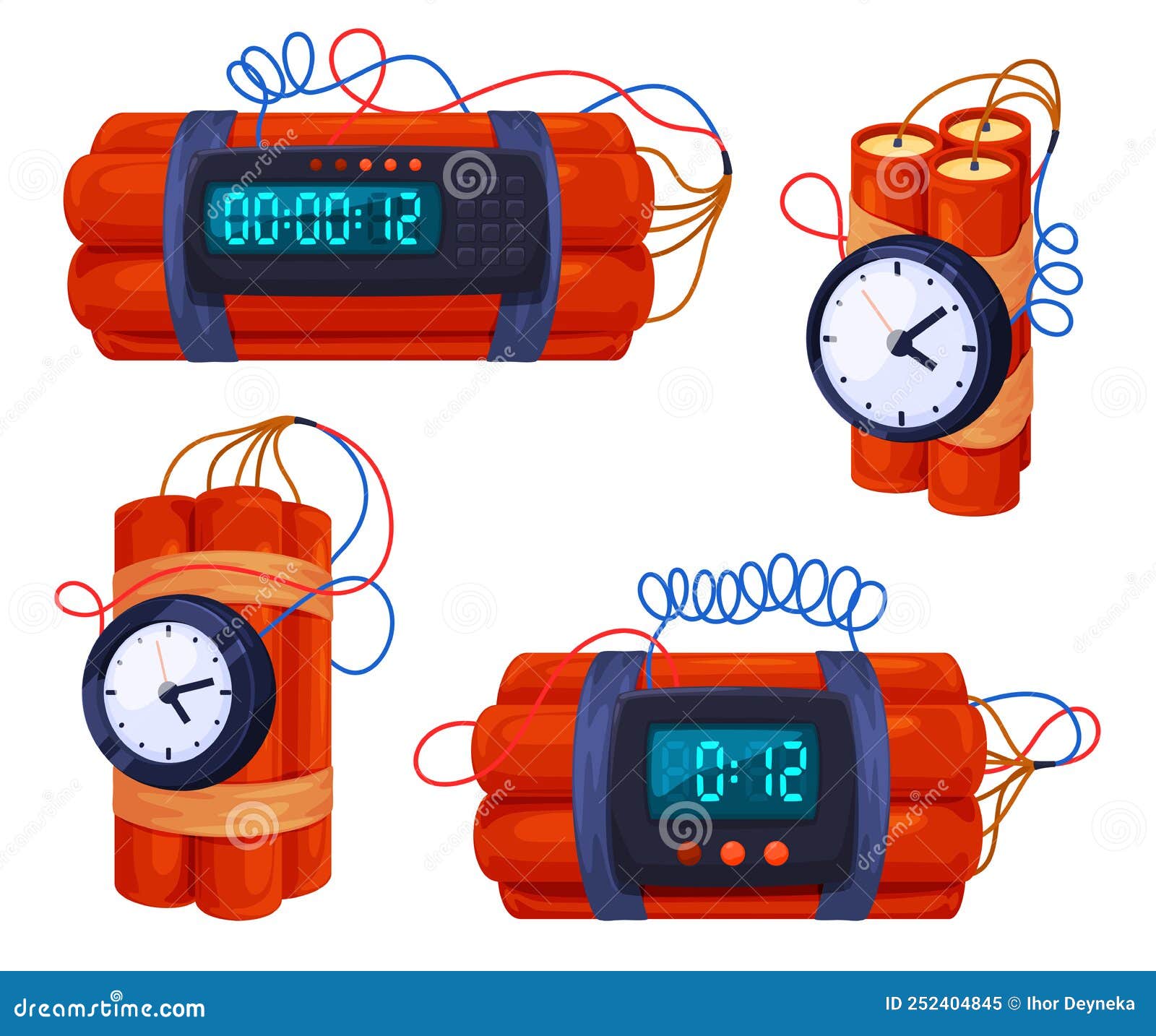 Set of Dynamite and Explosives with Timers. Dangerous Explosives. Vector Illustration on White ...