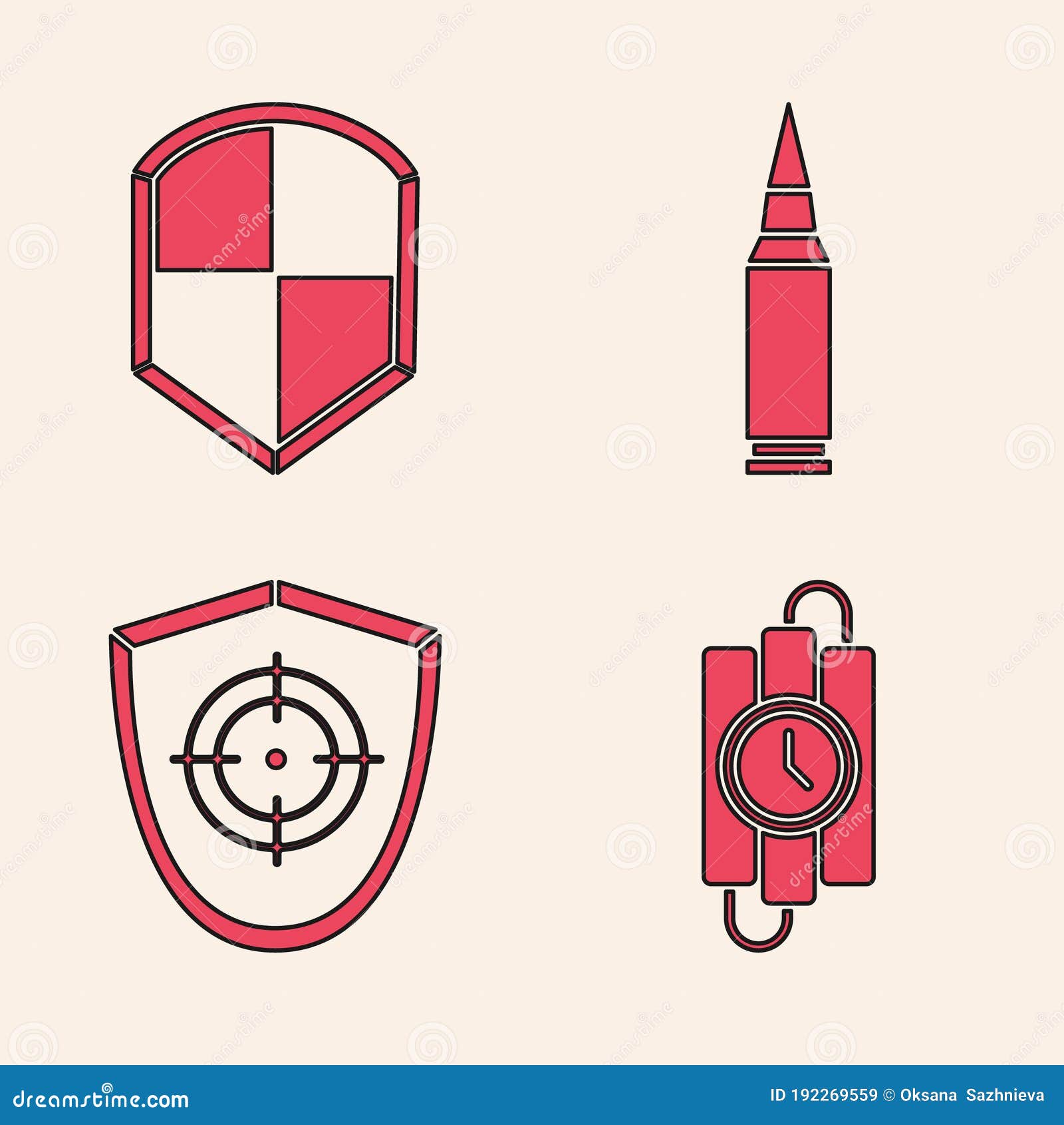 Set Dynamite Stick and Timer Clock, Shield, Bullet and Target Sport ...