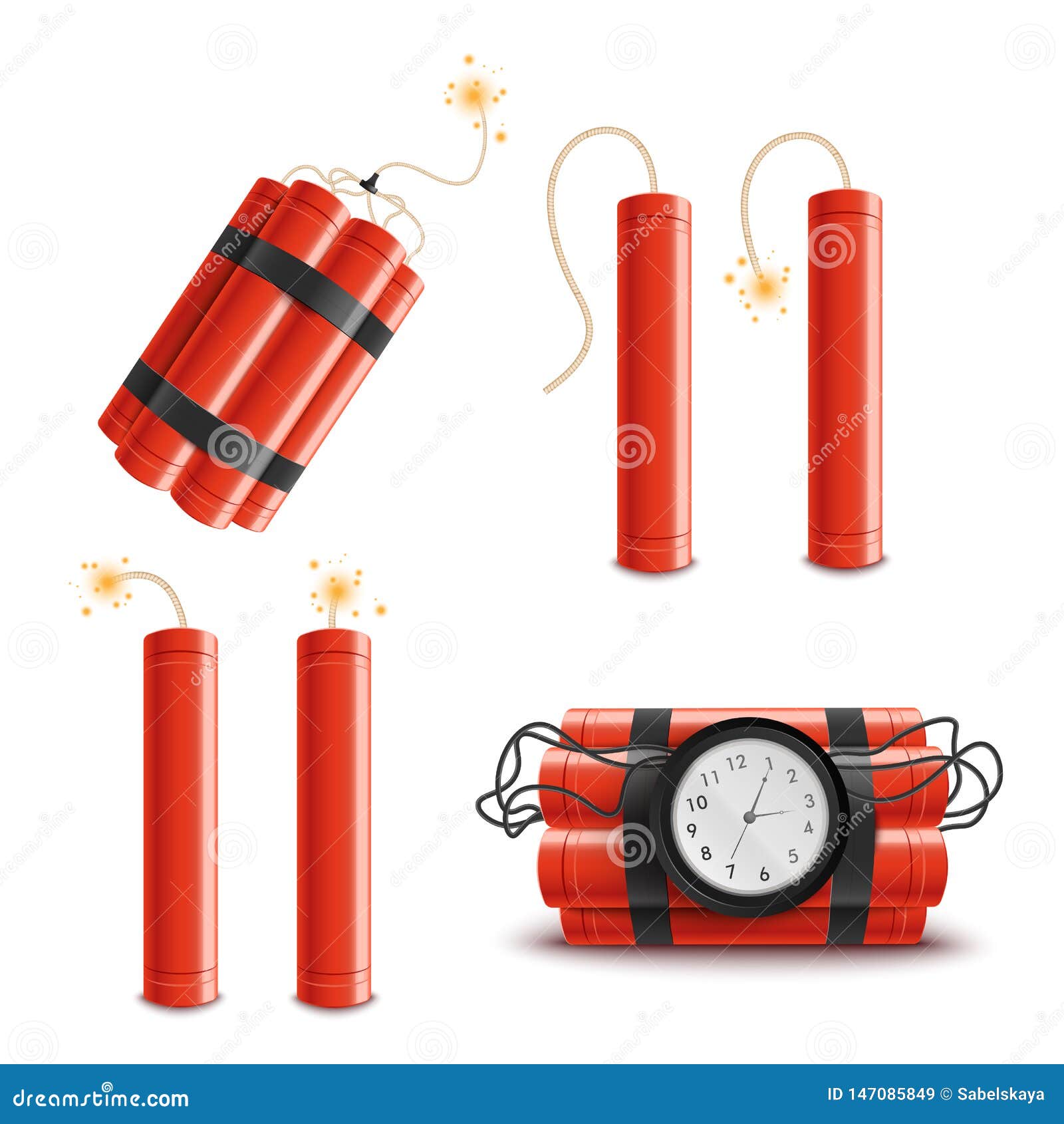 Set Of Dynamite Sticks Isolated On White Background Stock Vector ...