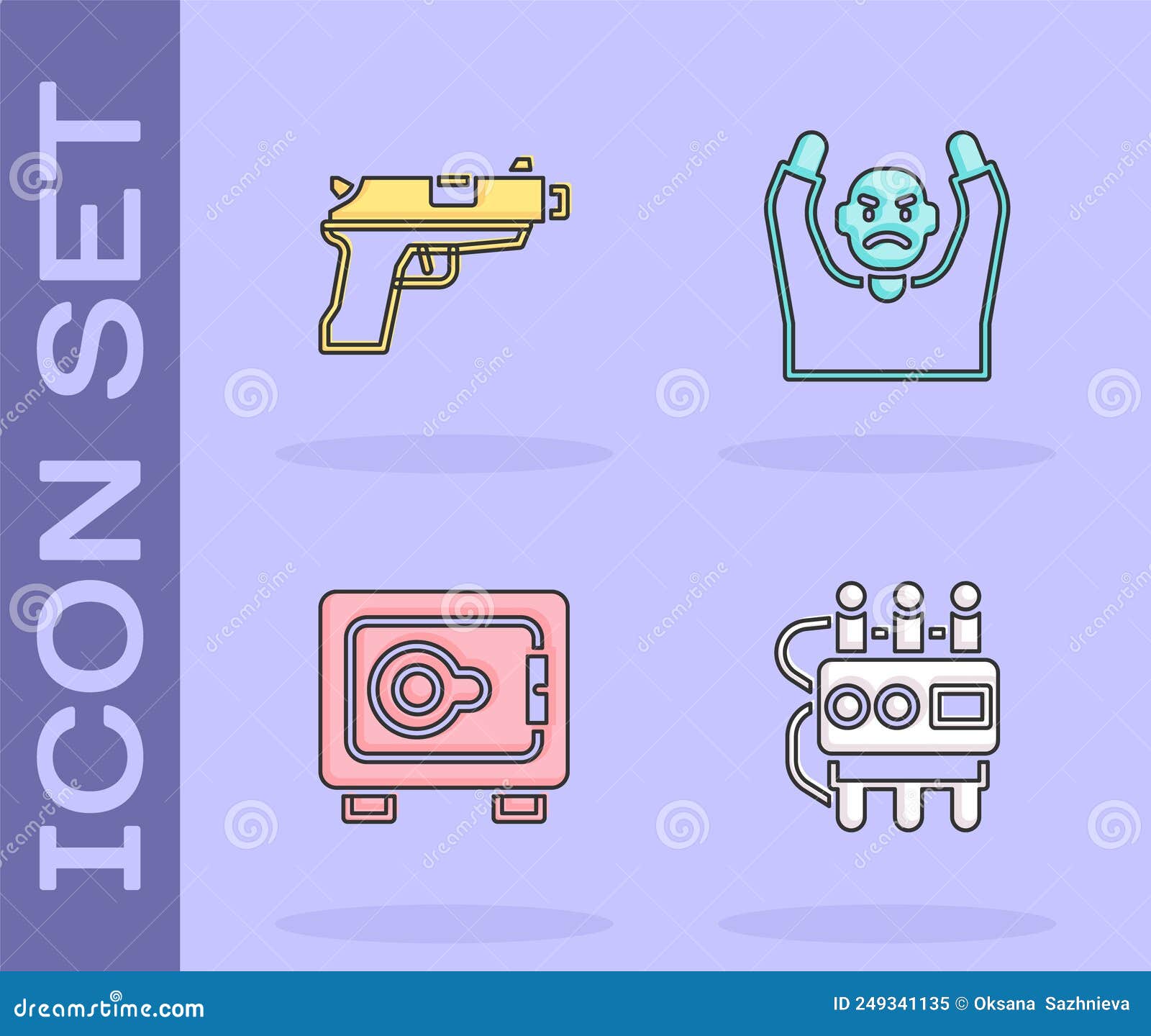 Set Dynamite and Timer Clock, Pistol or Gun, Safe and Thief ...