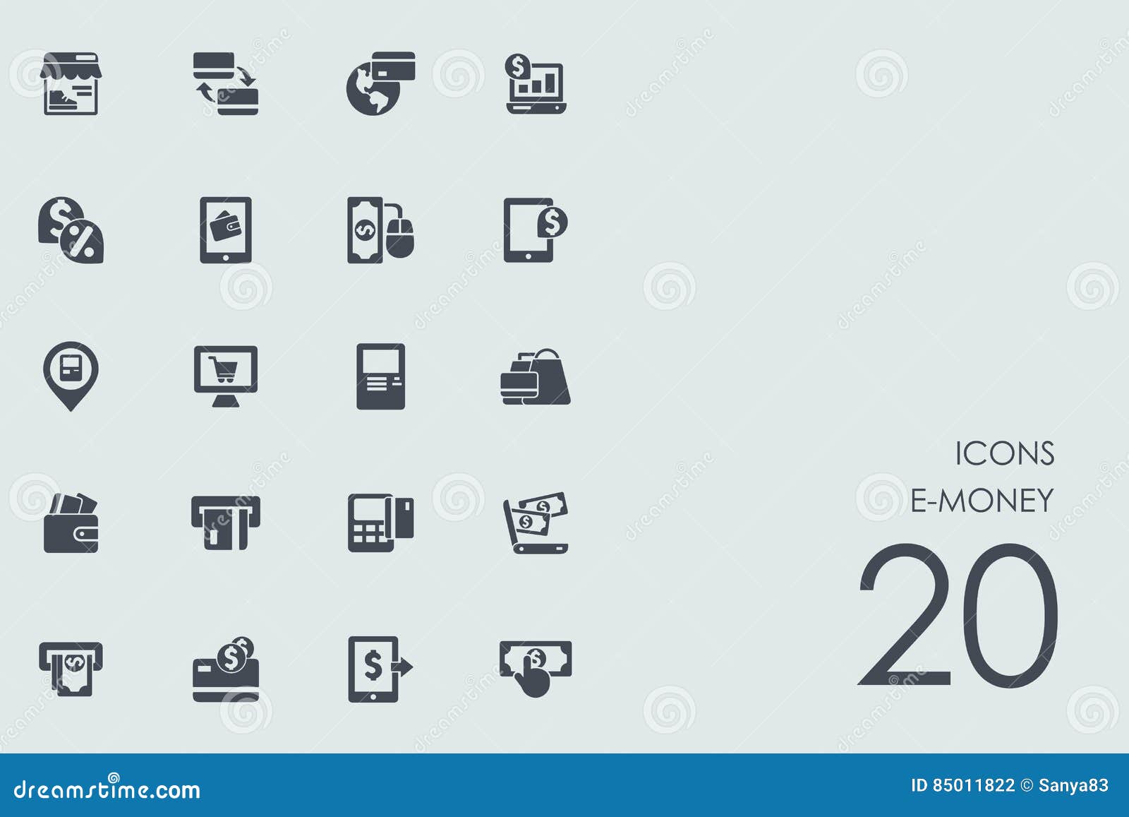 Set of e-money icons stock vector. Illustration of laptop - 85011822