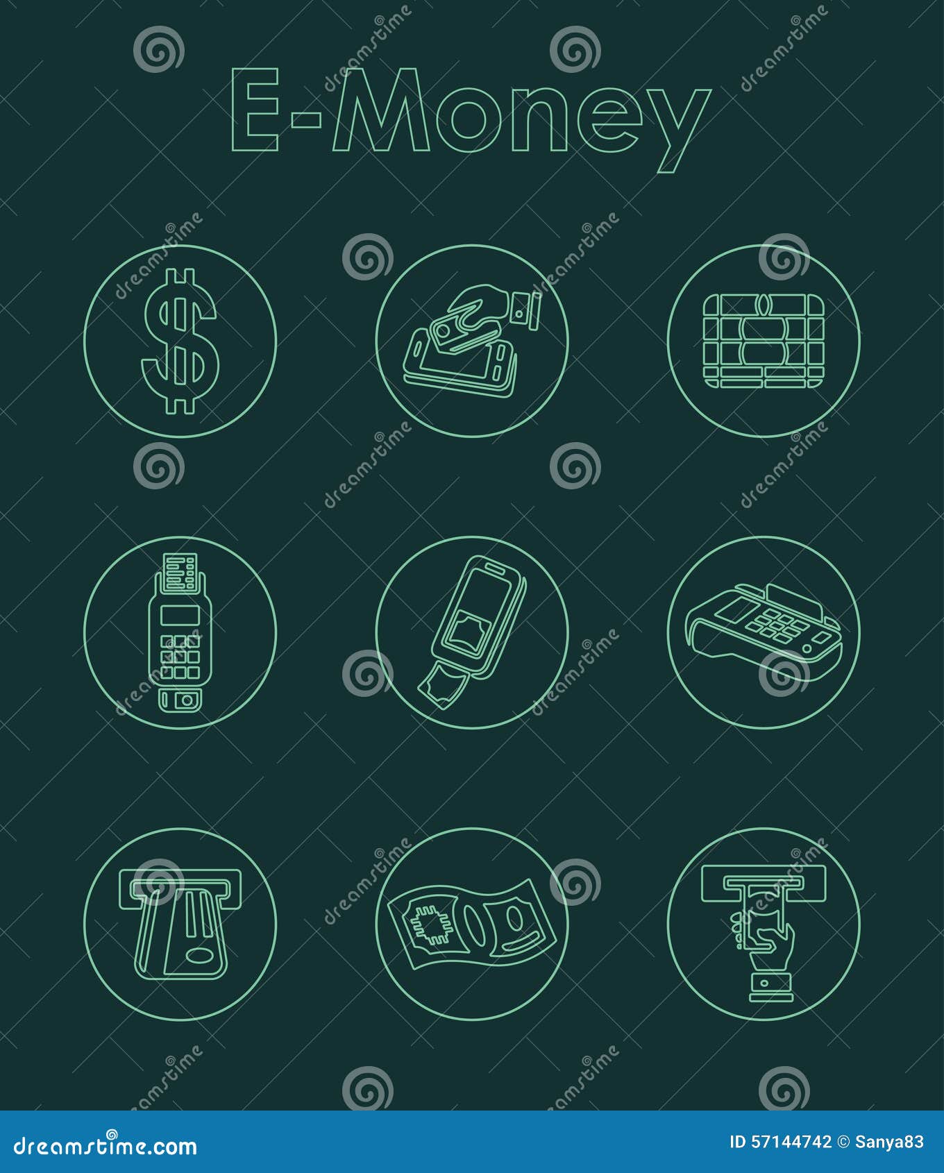 Set of E-money Simple Icons Stock Vector - Illustration of digital ...
