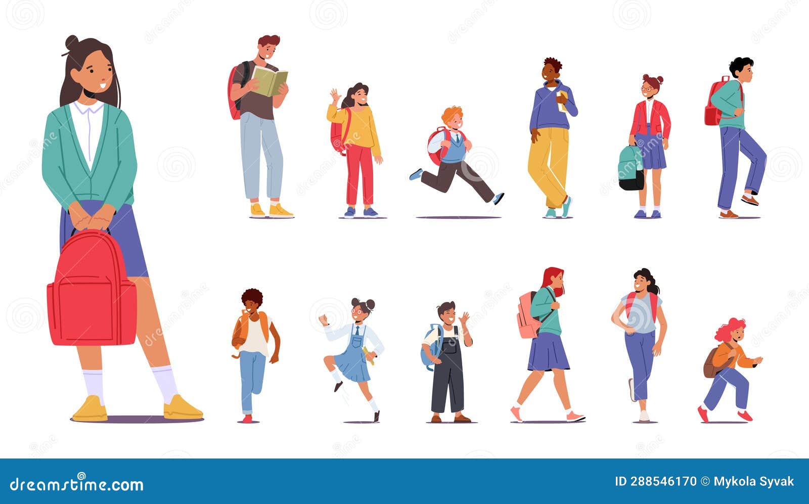 Set of Eager Student Characters with Backpacks Slung Over Shoulders ...