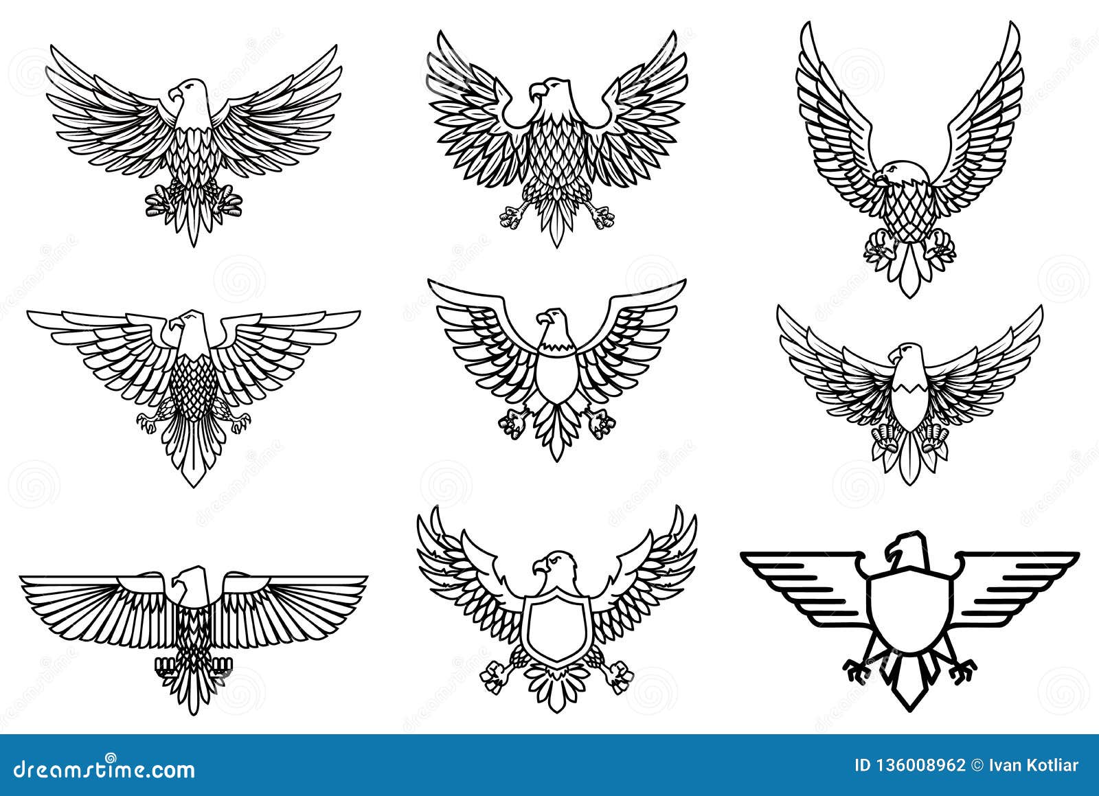 Set of Eagle Icons Isolated on White. Design Element for Logo, Label ...