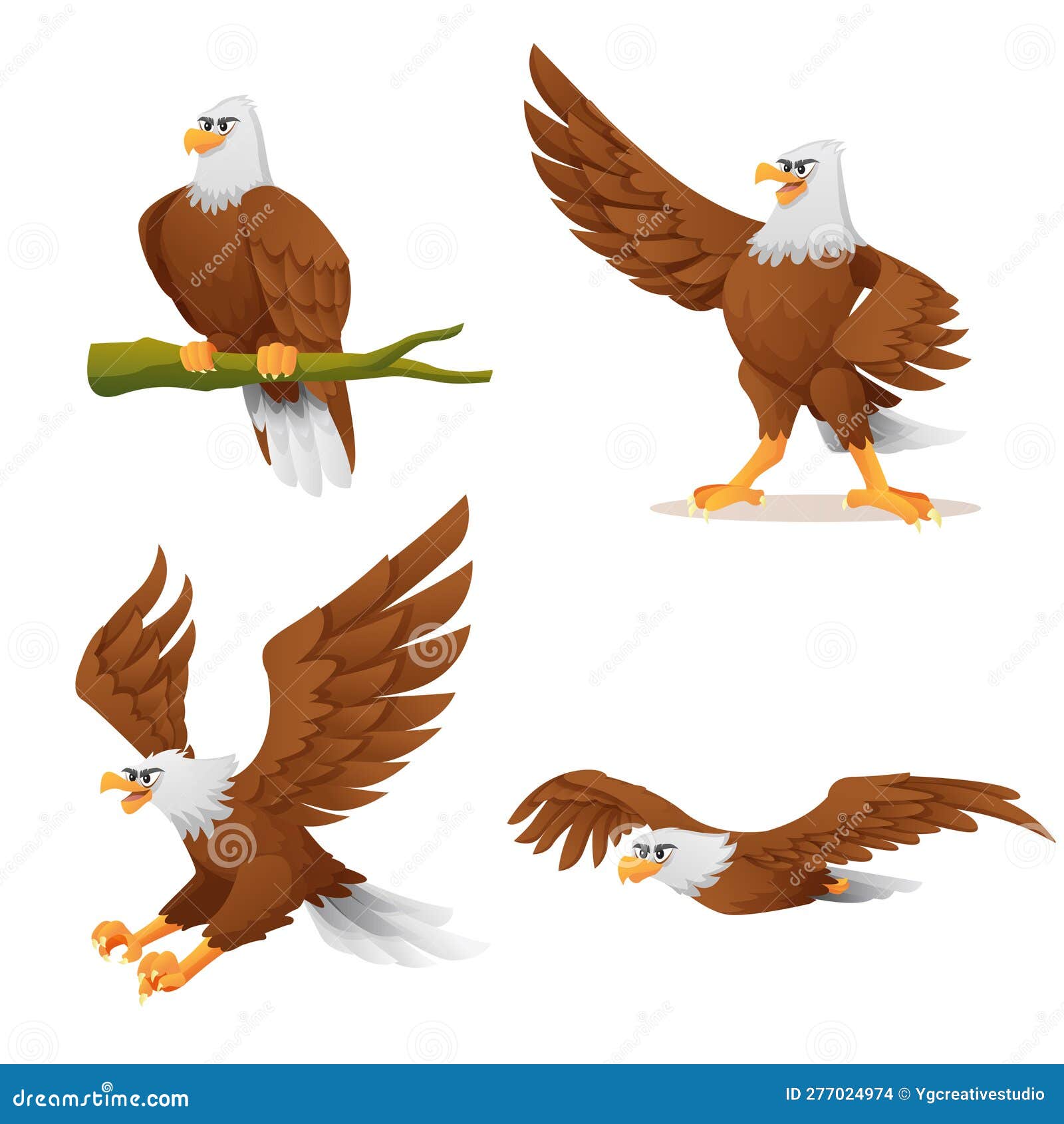 Set of Eagle in Various Poses Stock Vector - Illustration of brown ...